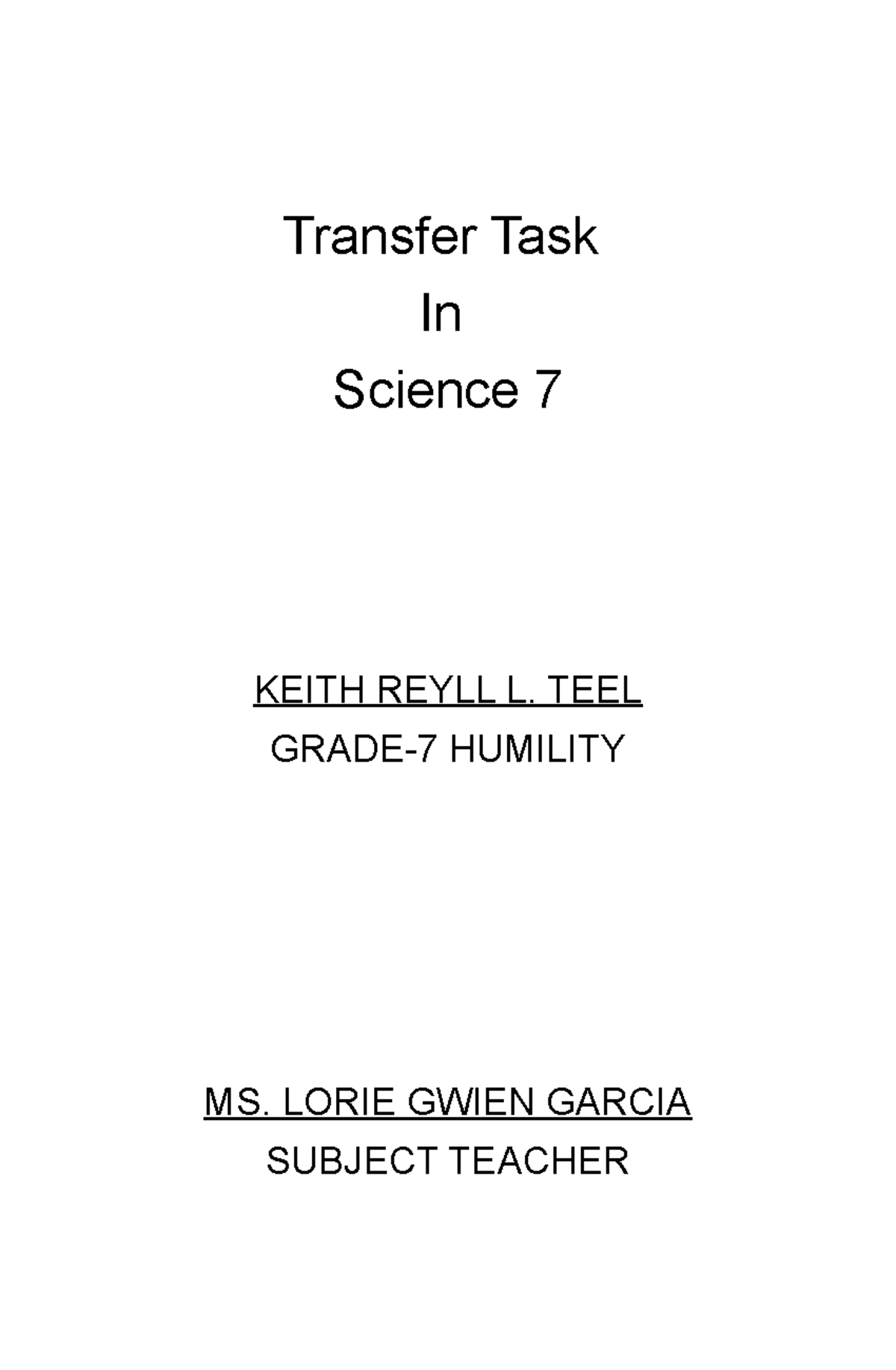 Einstien - saredgasertg - Transfer Task In Science 7 KEITH REYLL L ...