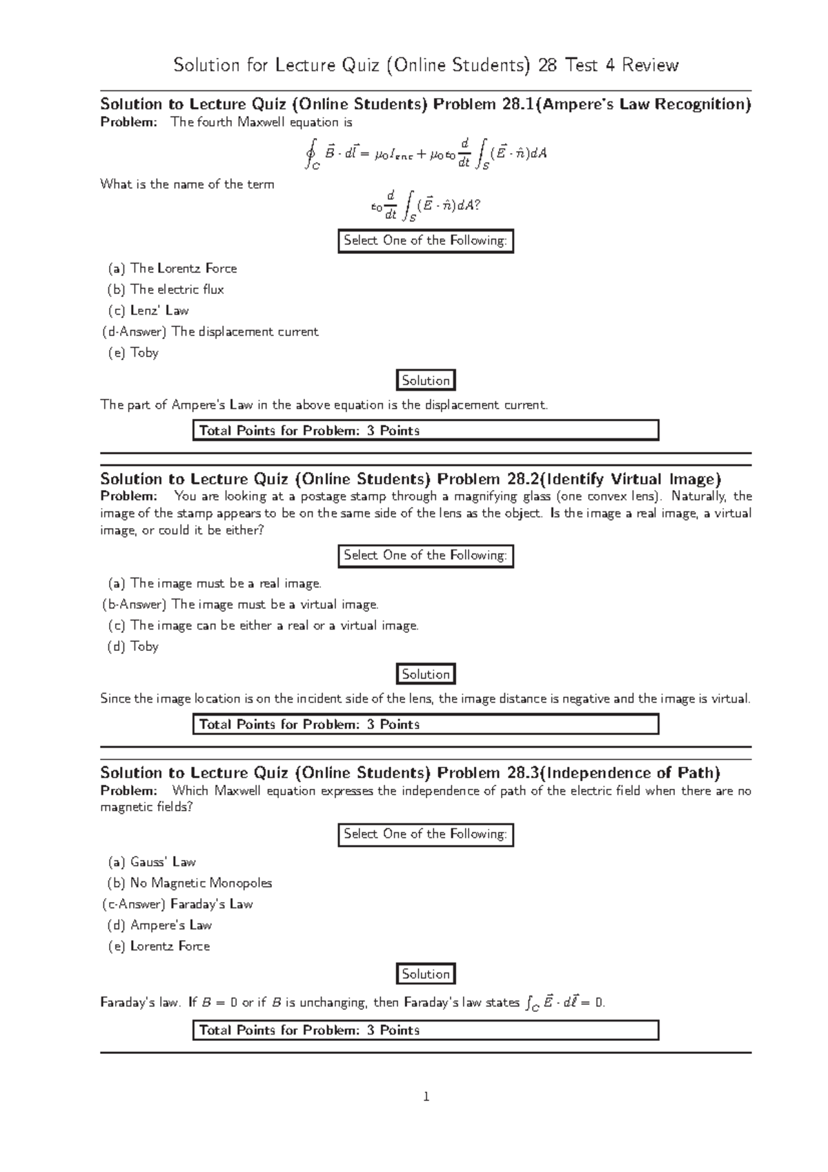 Lecturequiz-28-sln - lecturequiz-28 - Solution for Lecture Quiz (Online ...