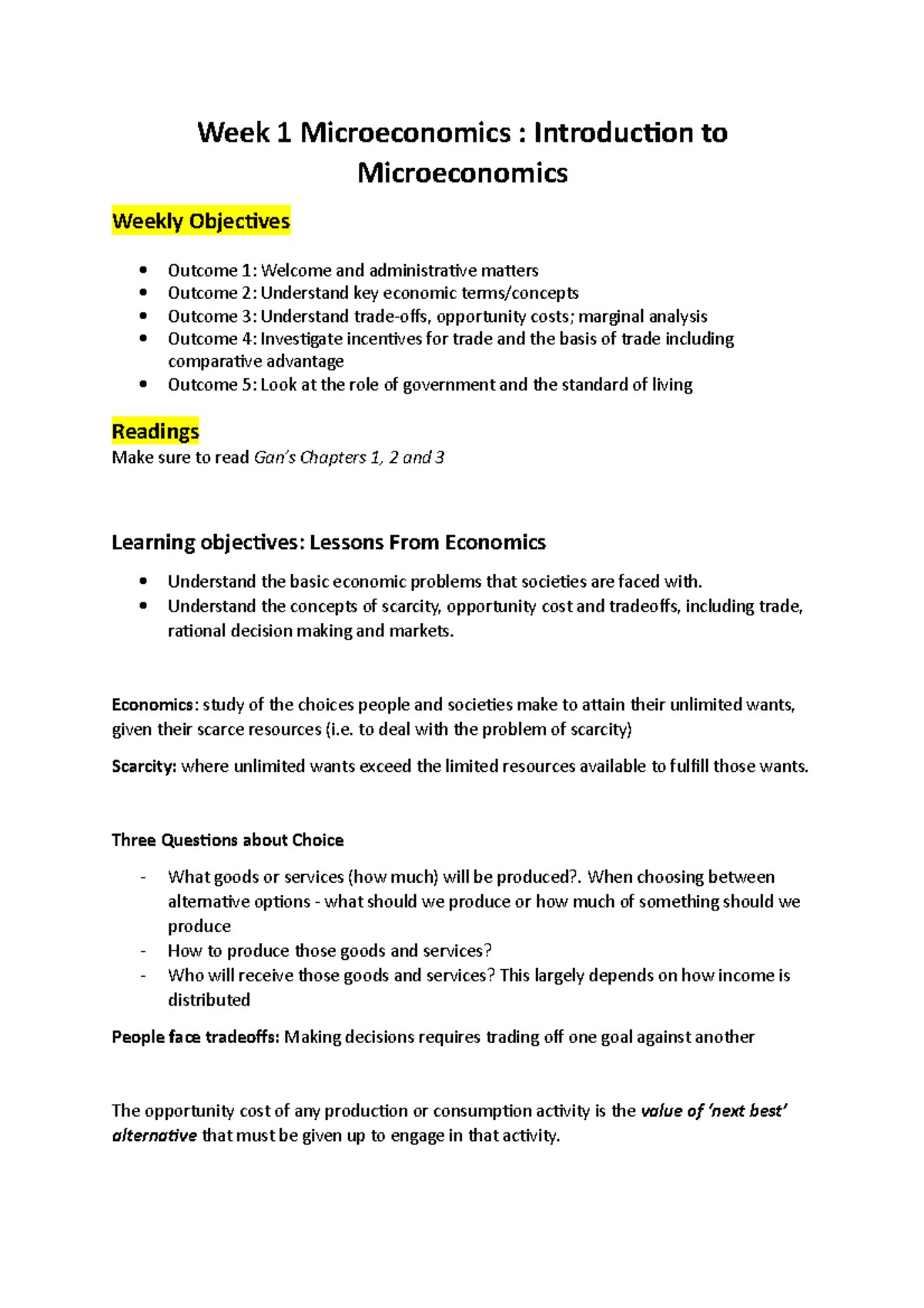 Week 1 - deeeeeee - Week 1 Microeconomics : Introduction to ...