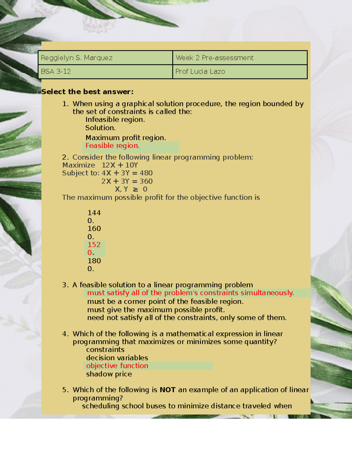 Module 2-3 Pre-assessment Management Science - Reggielyn S. Marquez ...