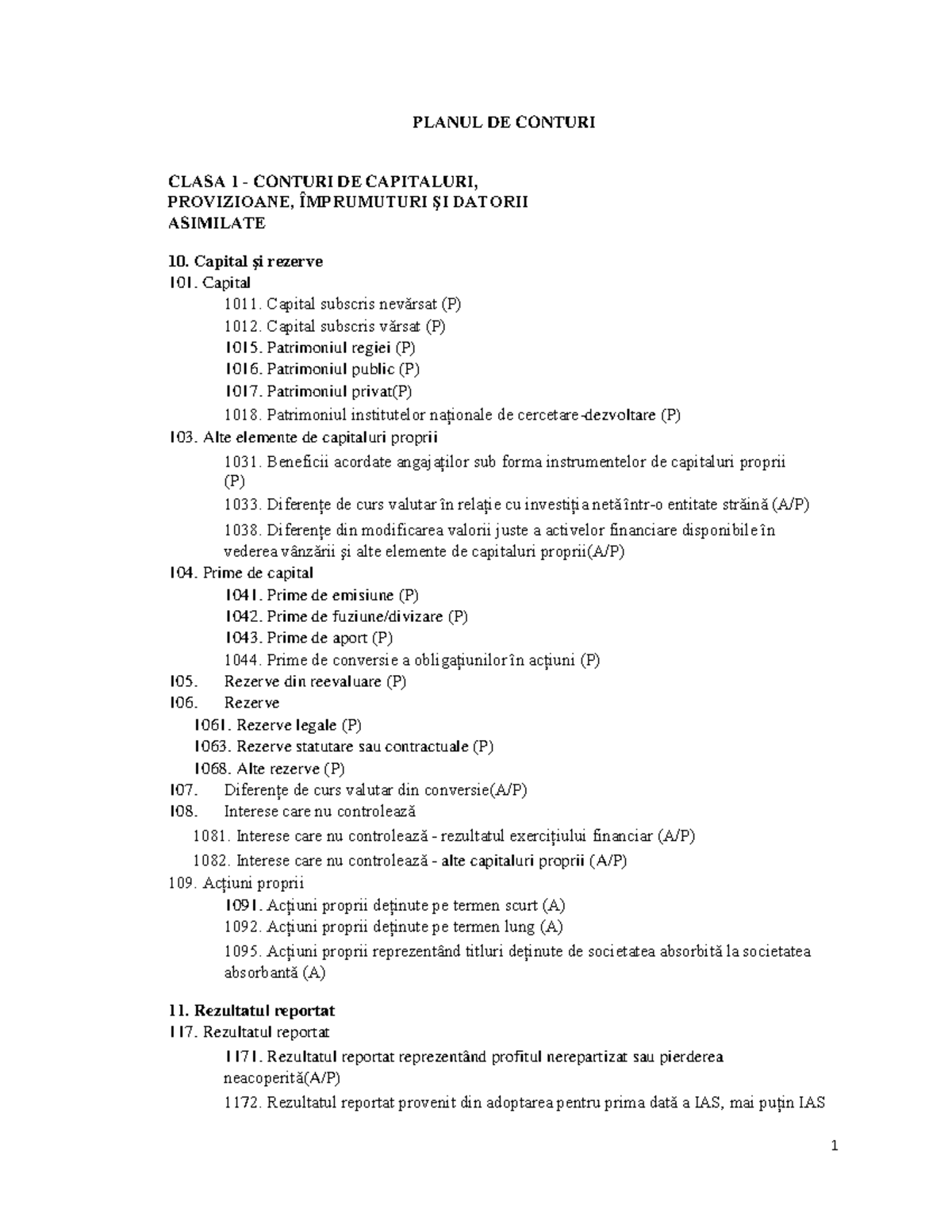 Plan de conturi - PLANUL DE CONTURI CLASA 1 ‐ CONTURI DE CAPITALURI ...