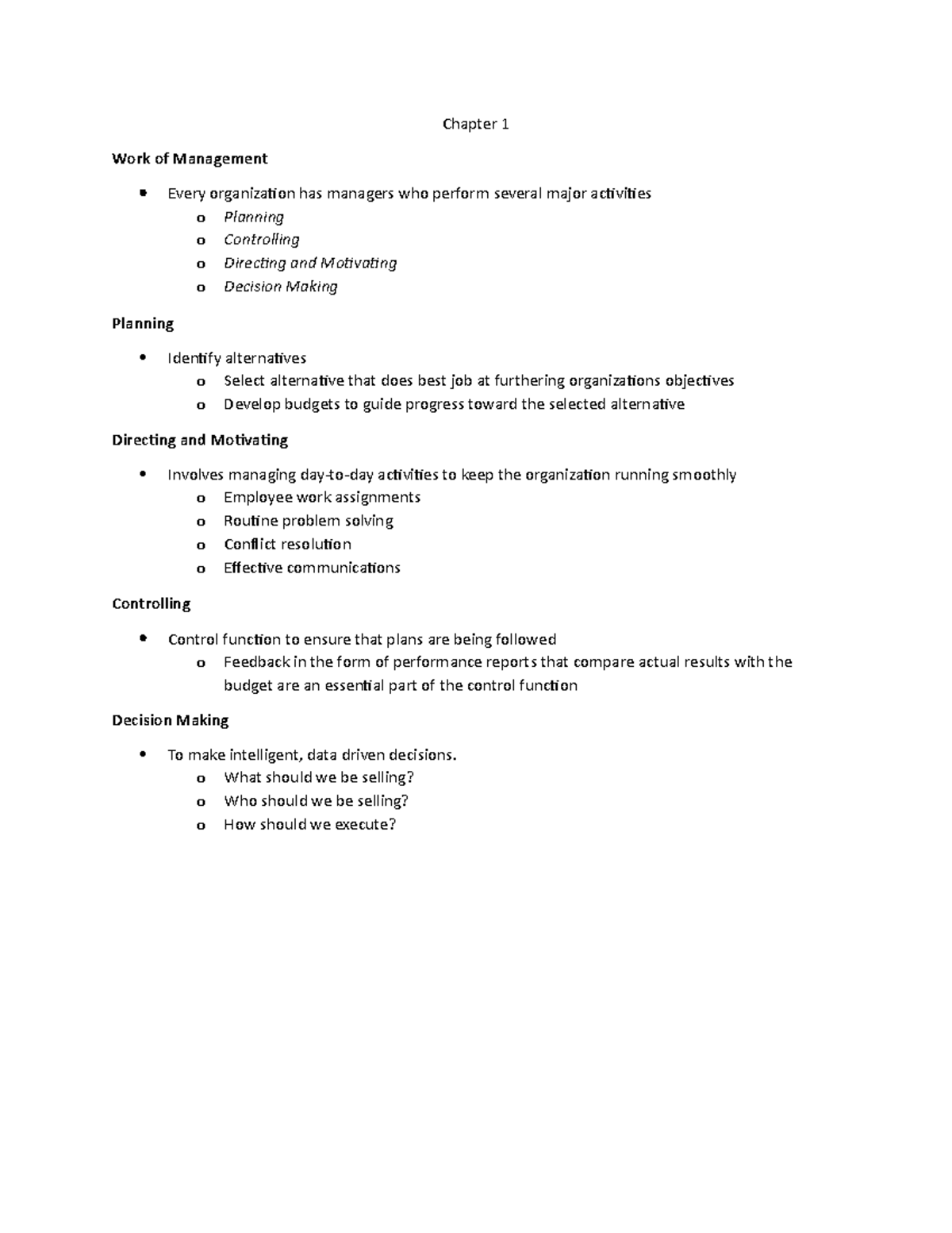 Chapter 1 Managerial Accounting - Chapter 1 Work of Management Every ...