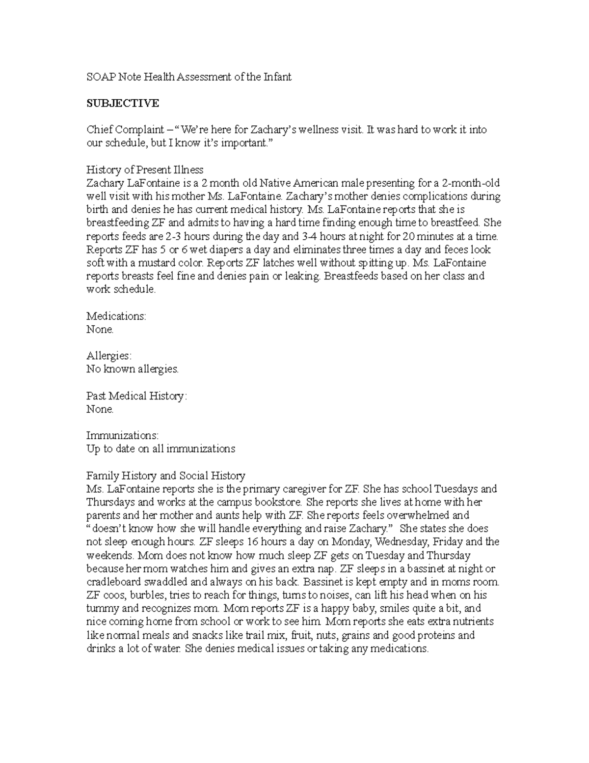 SOAP Note Health Assessment of the Infant - SOAP Note Health Assessment ...