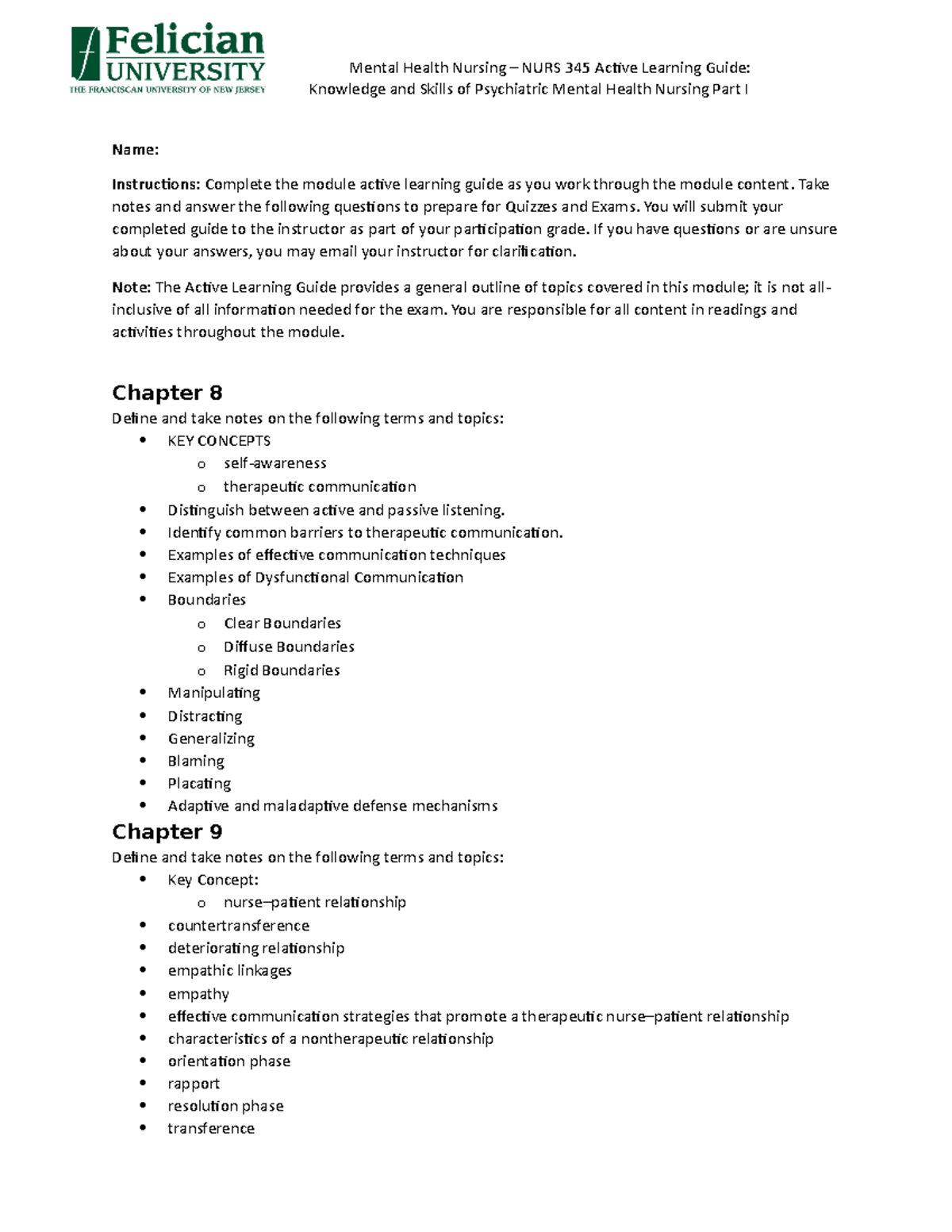 3 Active Learning Guide - Knowledge and Skills of Psychiatric Mental Health Nursing Part I - Studocu