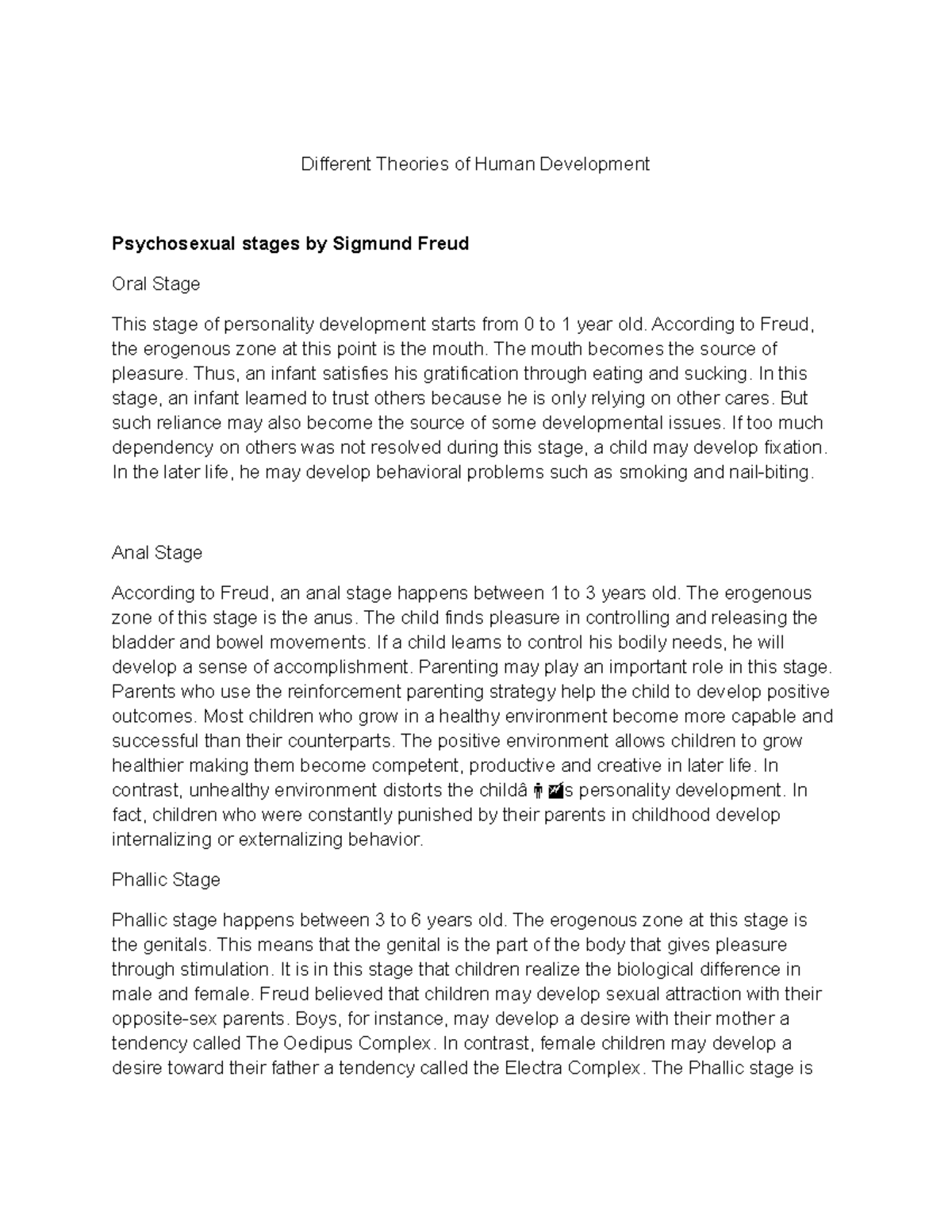 Different Theories of Human Development - BS Psychology - Studocu