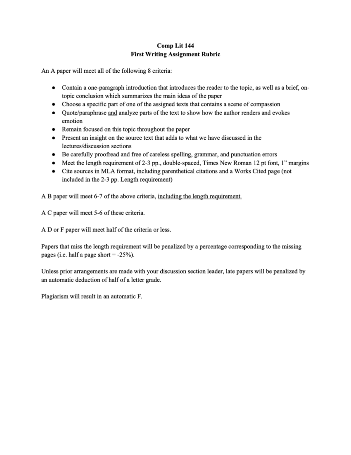 First writing assignment rubric - Studocu