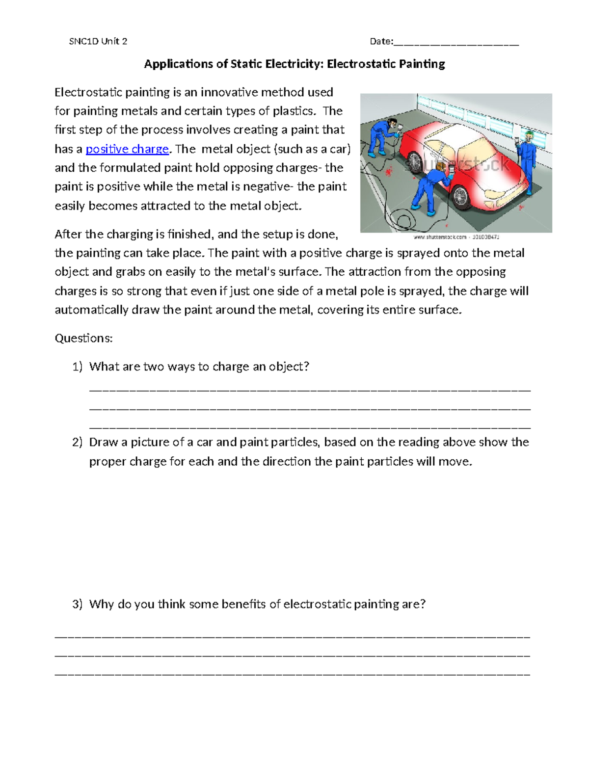 Static electricity and lightning worksheet - SNC1D Unit 2 Date ...