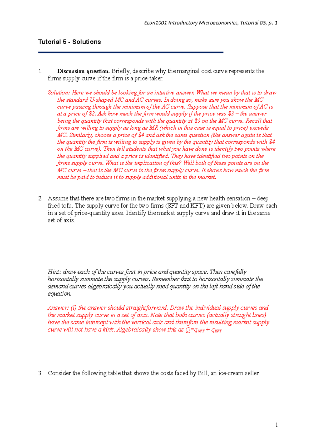 Econ1001 Tutorial 05 Solutions - Econ1001 Introductory Microeconomics ...