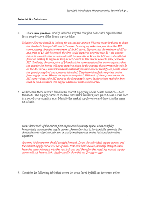 Econ1001 Tutorial 06 Solutions - Tutorial 6 – Solutions. Consider the ...