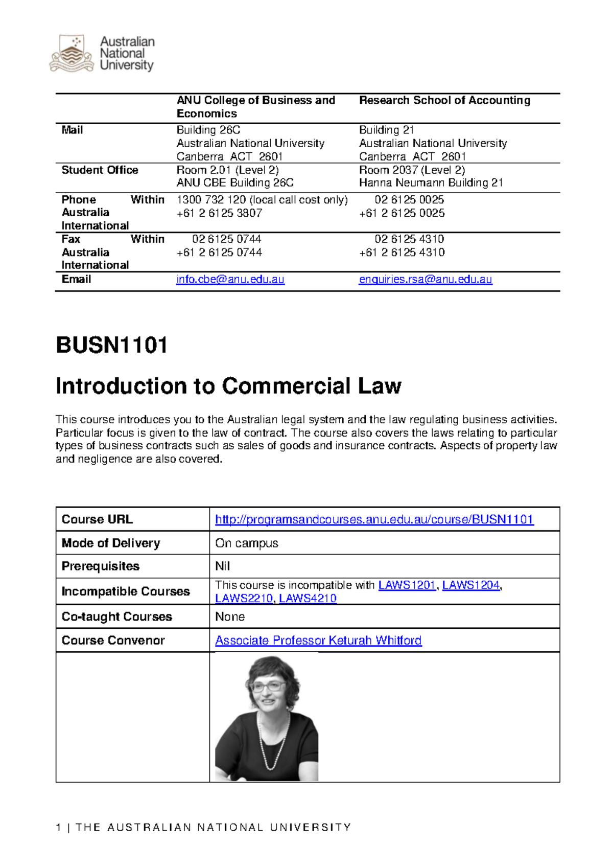 BUSN1101 course outline pdf - ANU College of Business and Economics ...