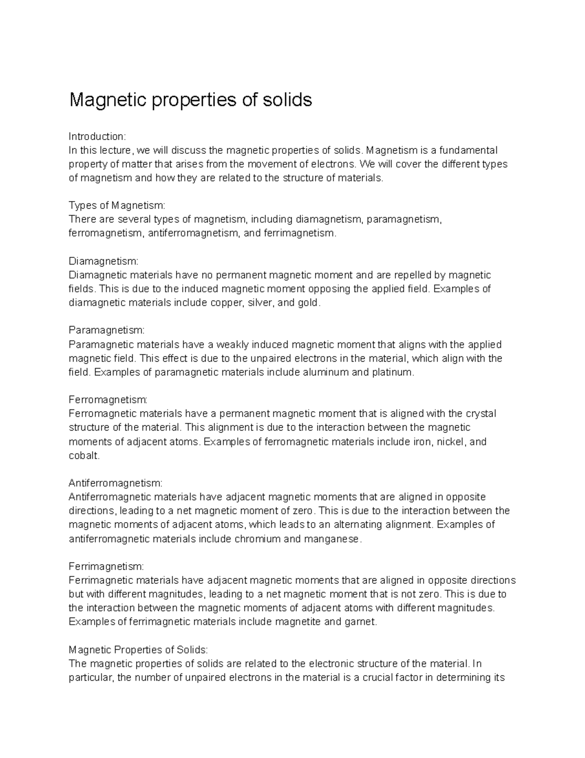 General Physics III (PHY-2040) Lecture 27 - Magnetic properties of ...