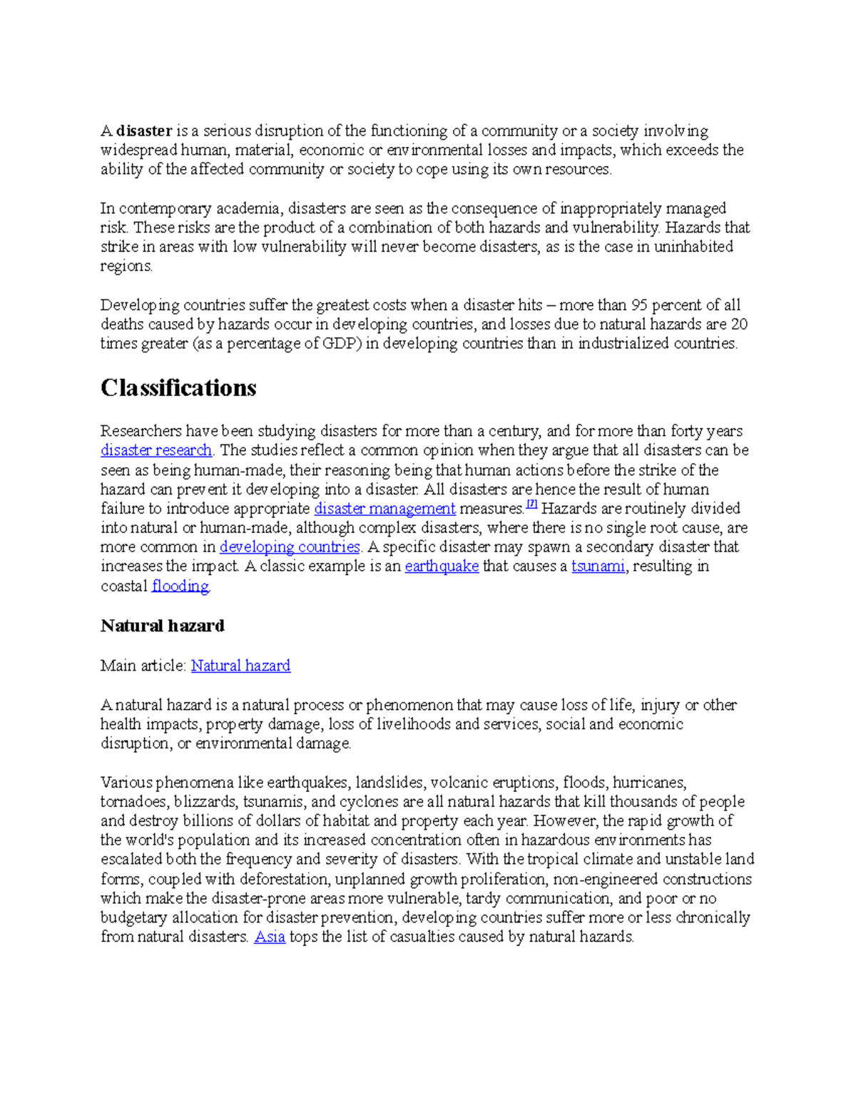 Science hhw - dmfdm - A disaster is a serious disruption of the ...