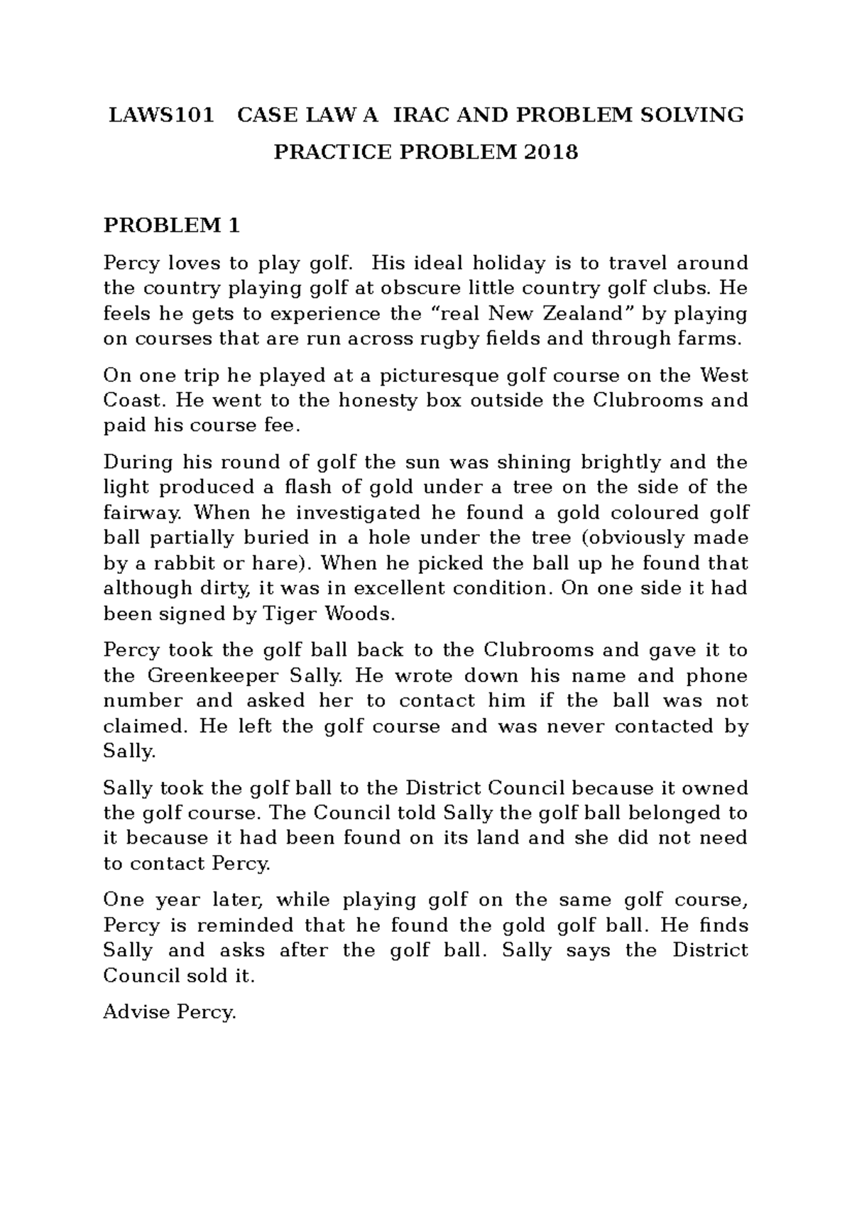 Sample/practice exam 2018, questions and answers - LAWS101 CASE LAW A ...