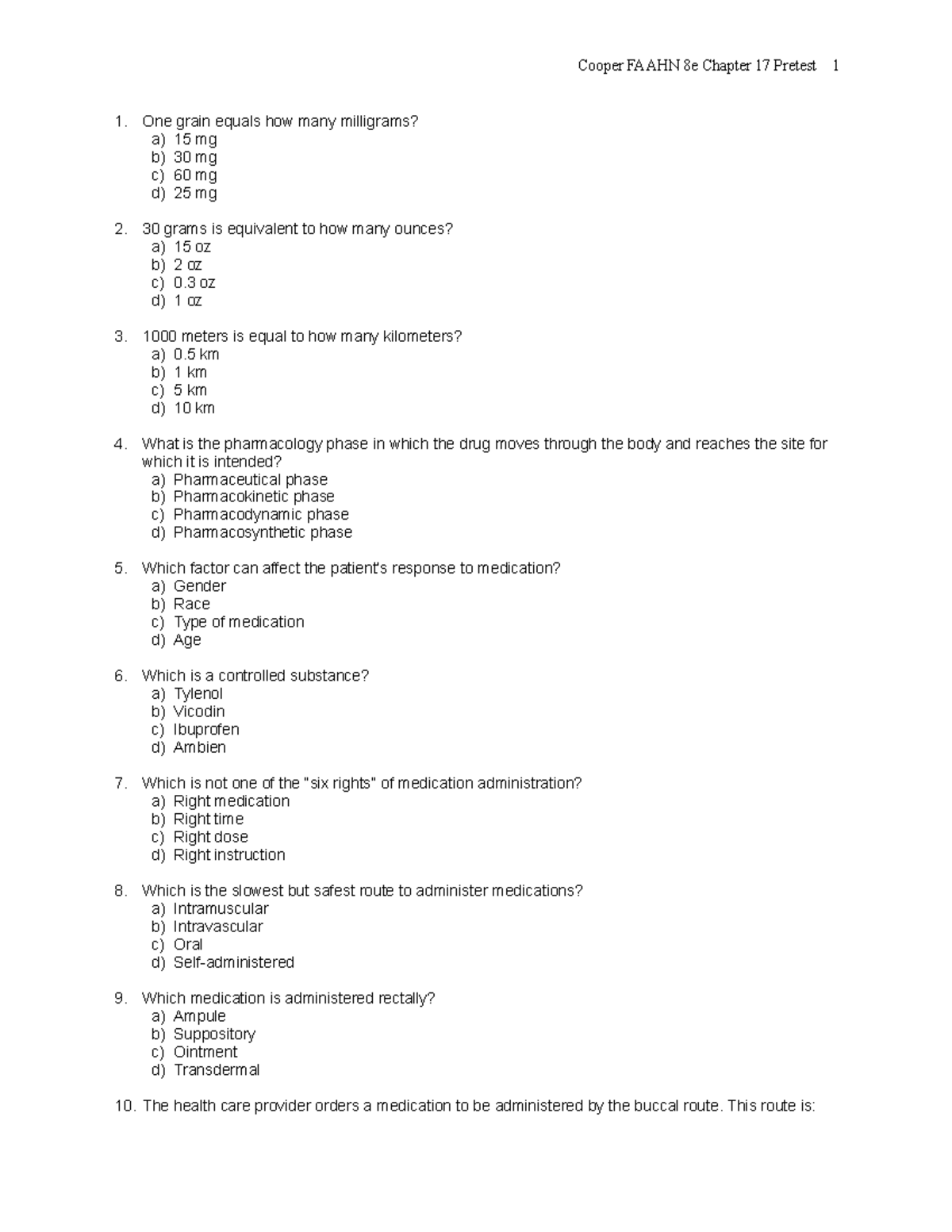 Chapter 017 Cooper FAAHN 8e Chapter 17 Pretest 1 One Grain Equals How