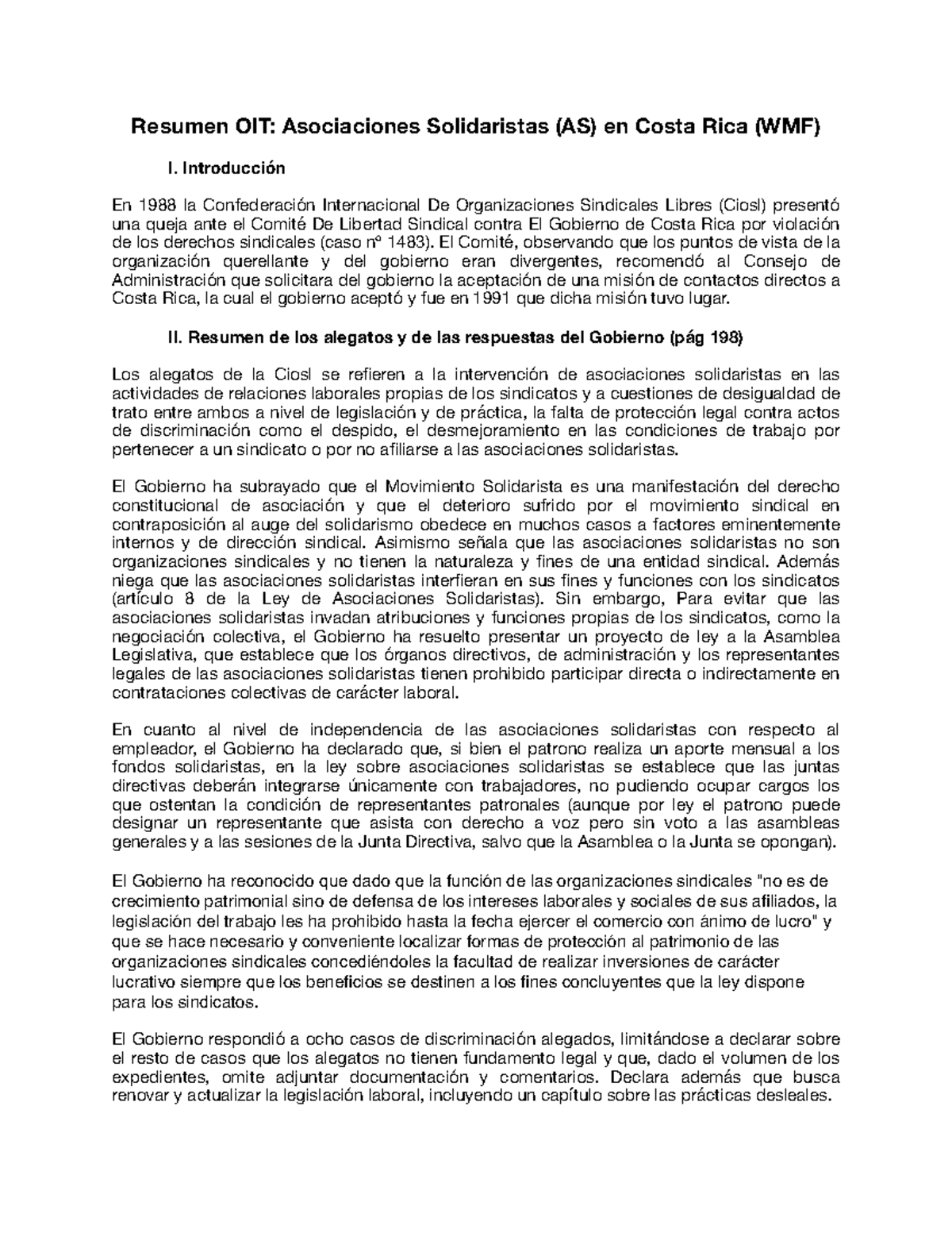 5. Resumen OIT - AS en CR - Resumen OIT: Asociaciones Solidaristas (AS) en Costa Rica (WMF) I ...