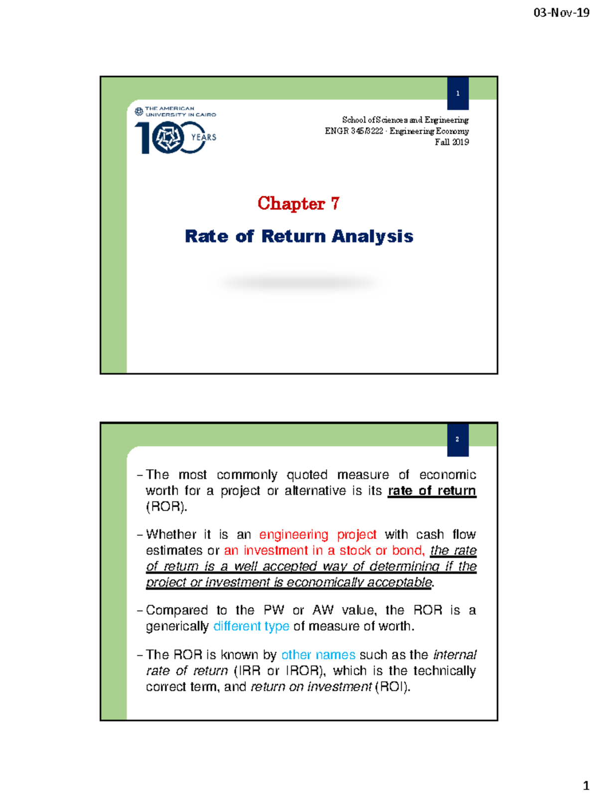 9) Rate of Return Analysis - Warning: TT: undefined function: 32 Warning: TT: undefined function ...