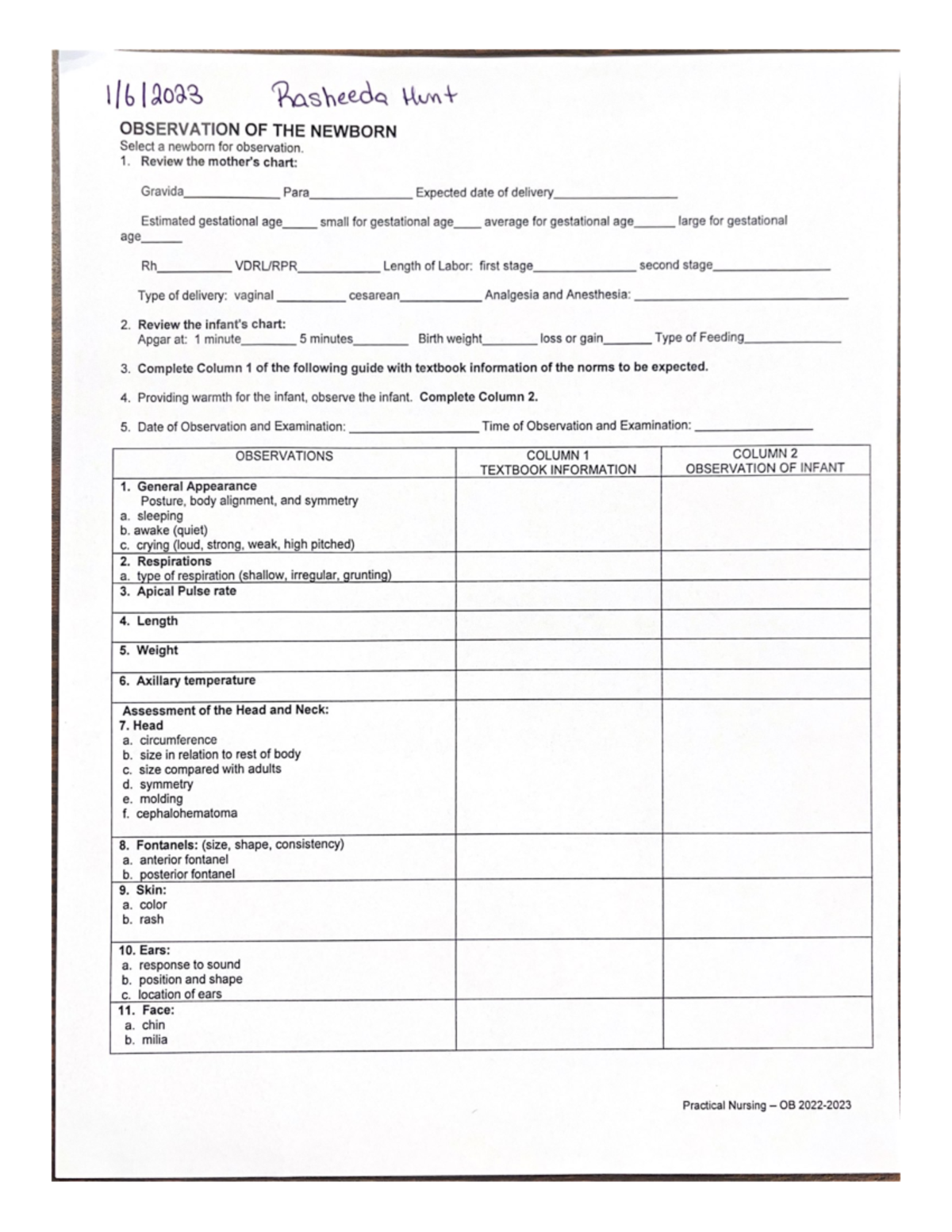 Observation OF THE Newborn - ade101 - Studocu