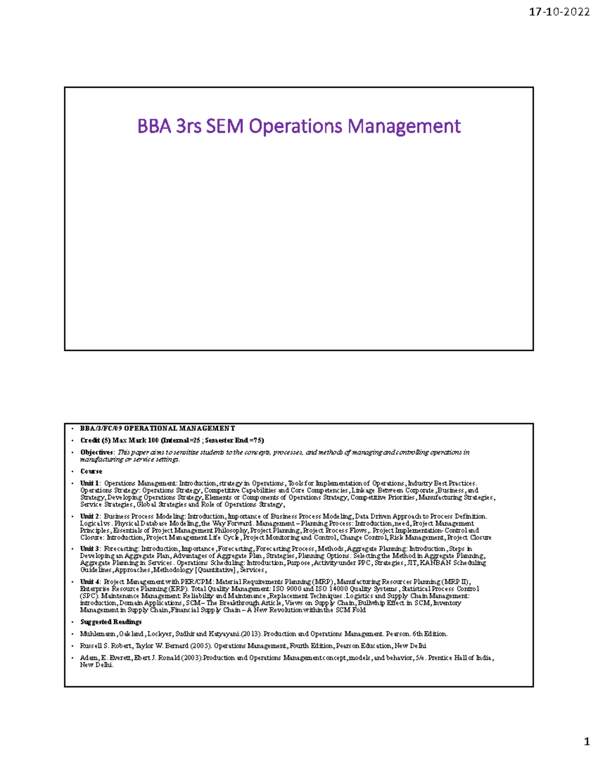 BBA3 OM notes - BBA 3 rs SEM Operations Management • BBA/3/FC/09 ...