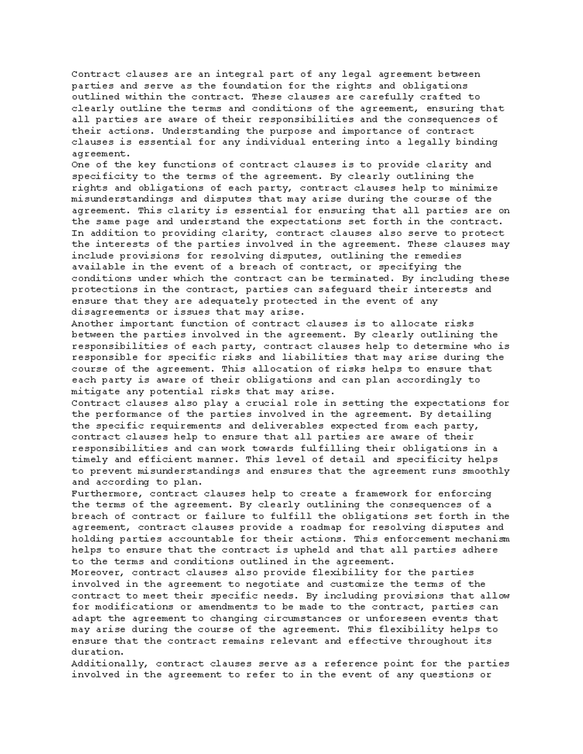 Law of contract essay - Contract clauses are an integral part of any ...