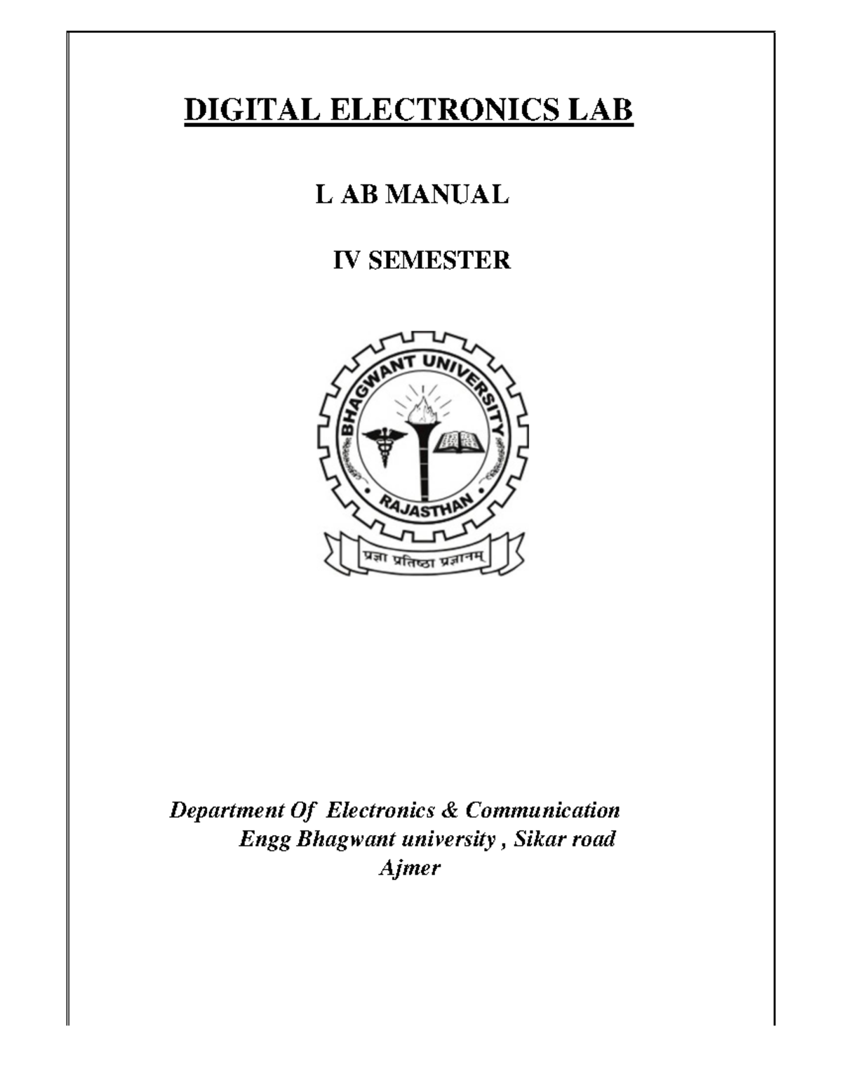 De-lab - DIGITAL ELECTRONICS LAB L AB MANUAL IV SEMESTER Department Of ...