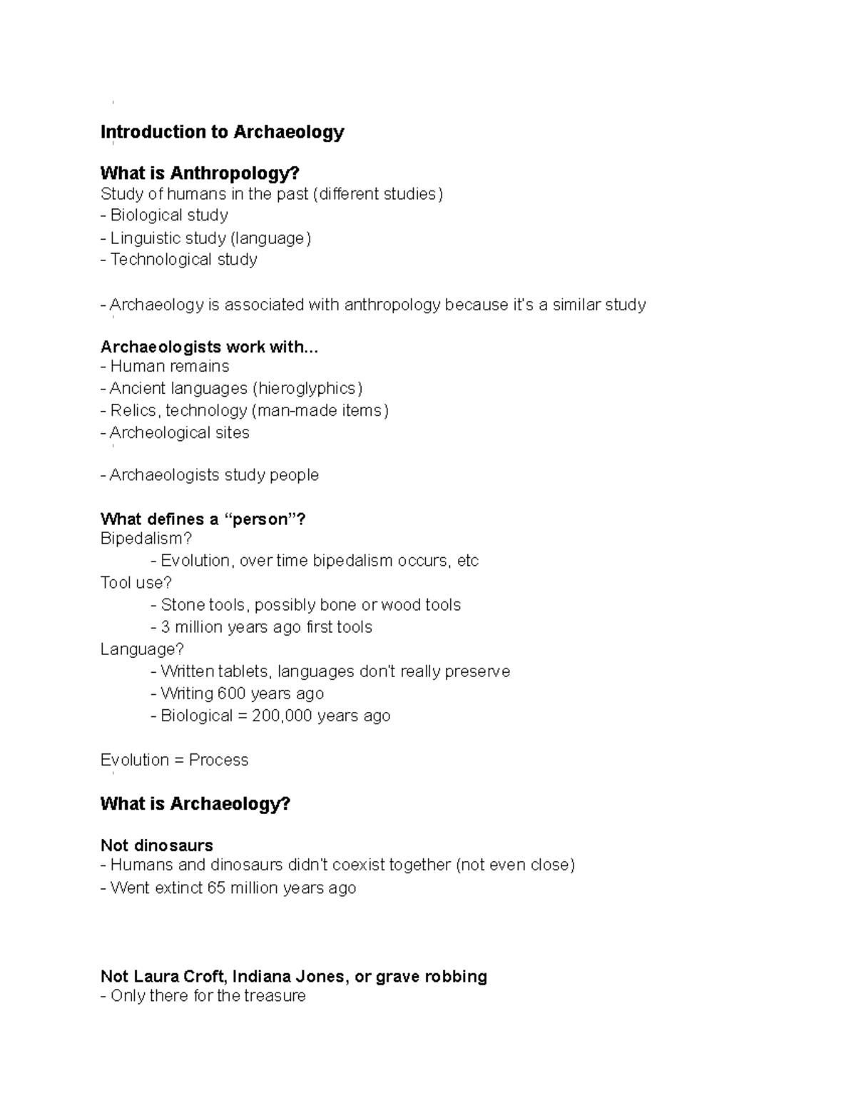 Complied notes for all lectures in ANT 003 - Introduction to ...