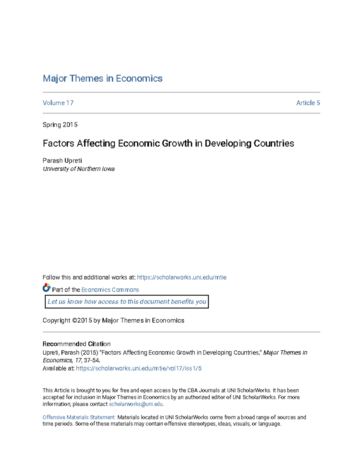 Factors Affecting Economic Growth in Developing Countries - uni/mtie ...