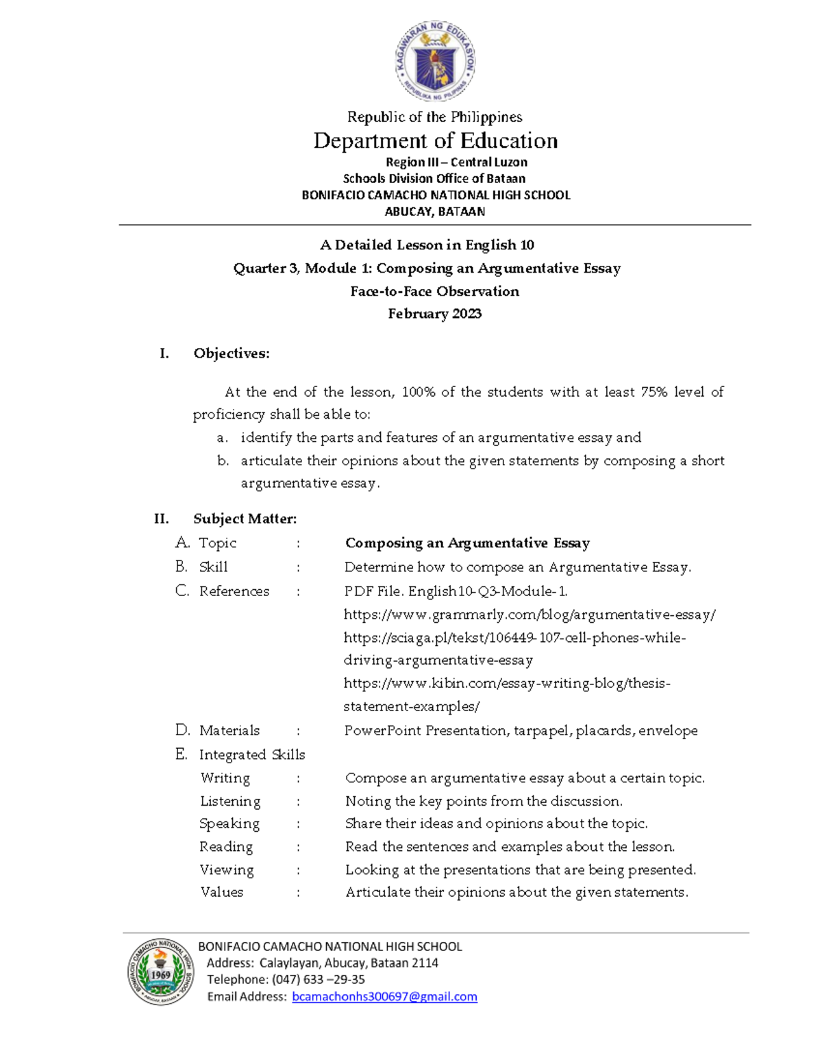 DLP- Argumentative- Essay-Q3M1- Final - Republic of the Philippines ...