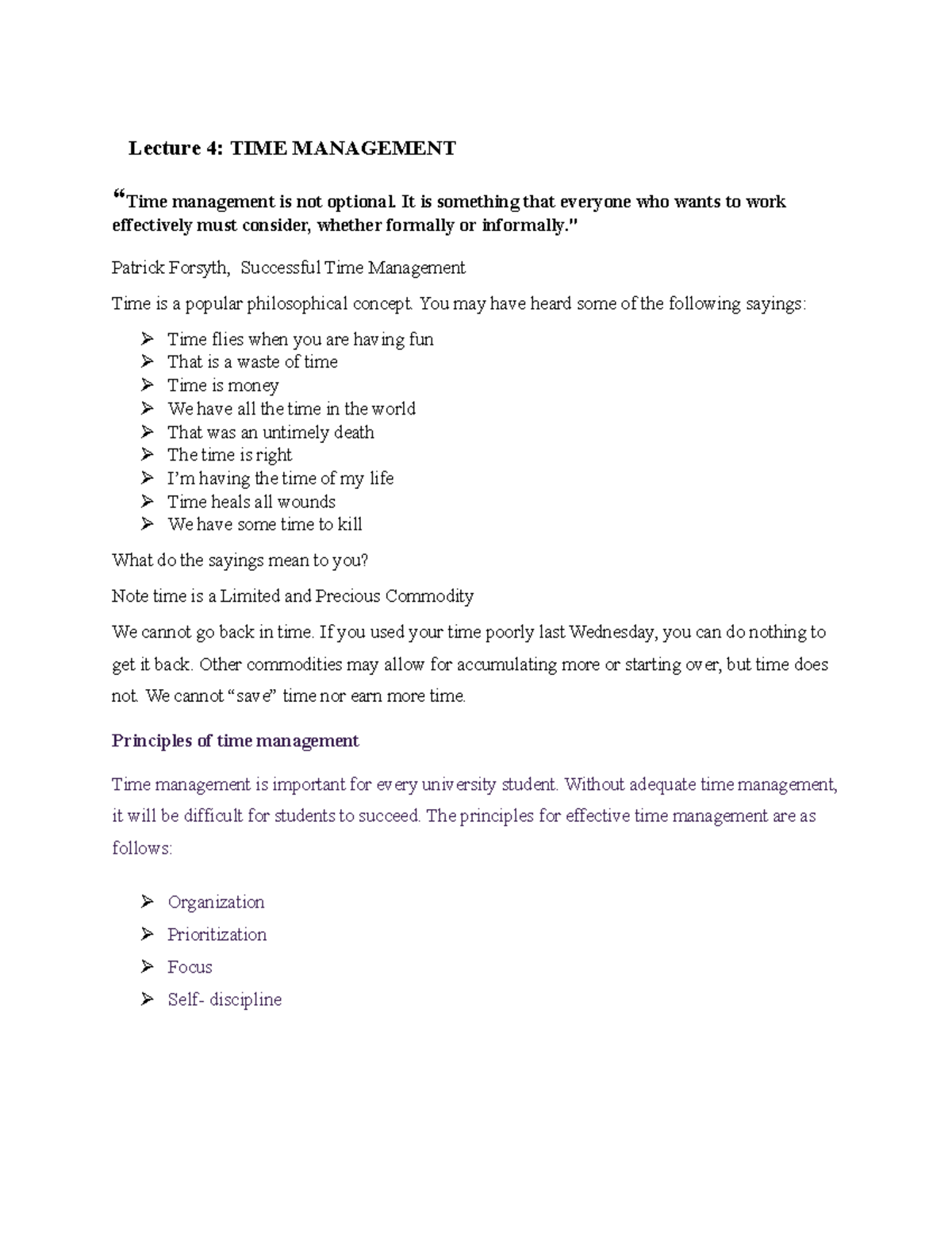 Lecture 4 Time management - Lecture 4: TIME MANAGEMENT “Time management ...
