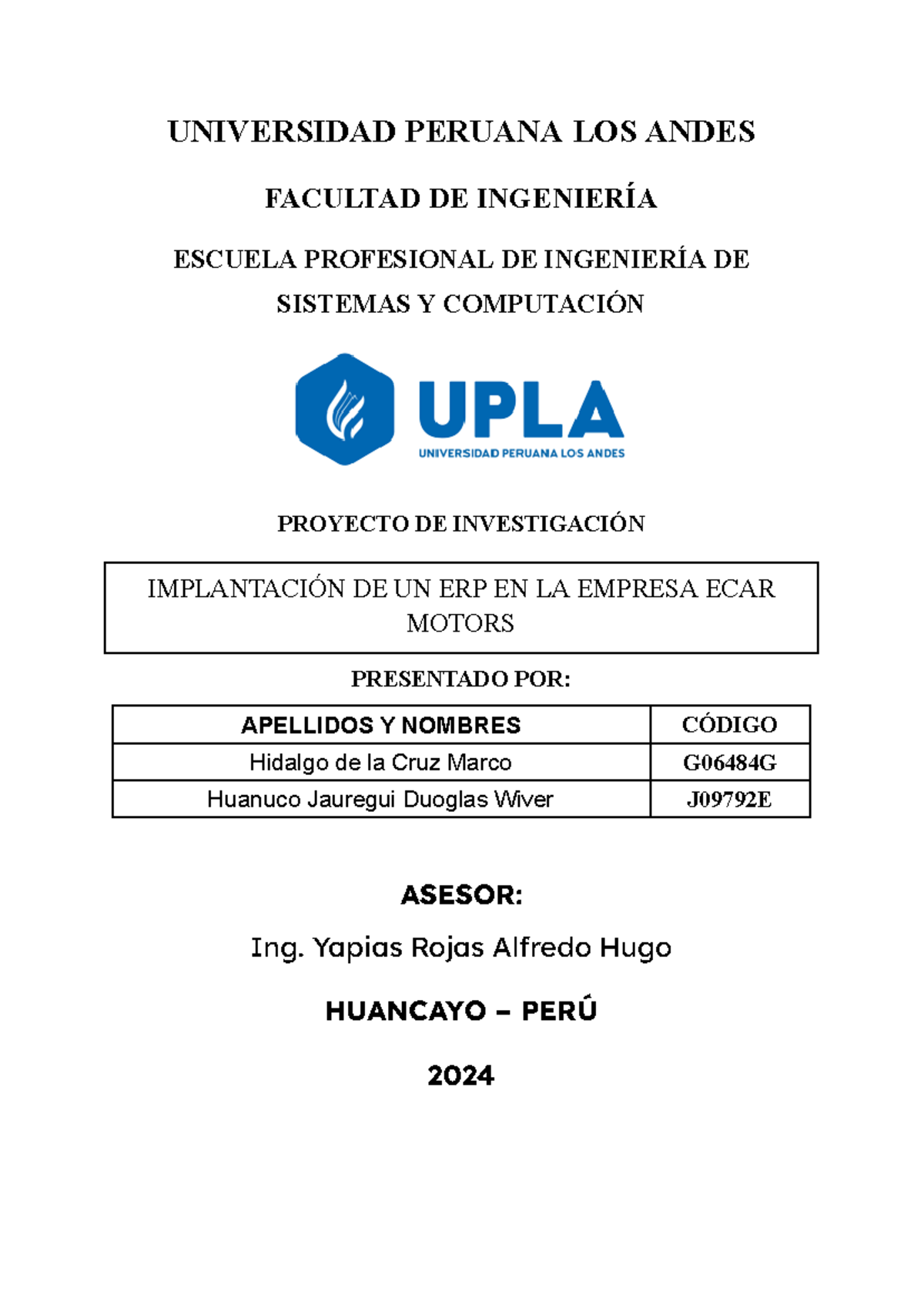 ERP ODO Fichas - ertertertert - UNIVERSIDAD PERUANA LOS ANDES FACULTAD ...
