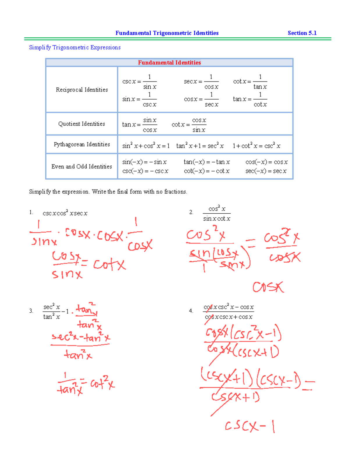PC LEC 5.1 Fundamental Trigonometric Idenities - Fundamental ...