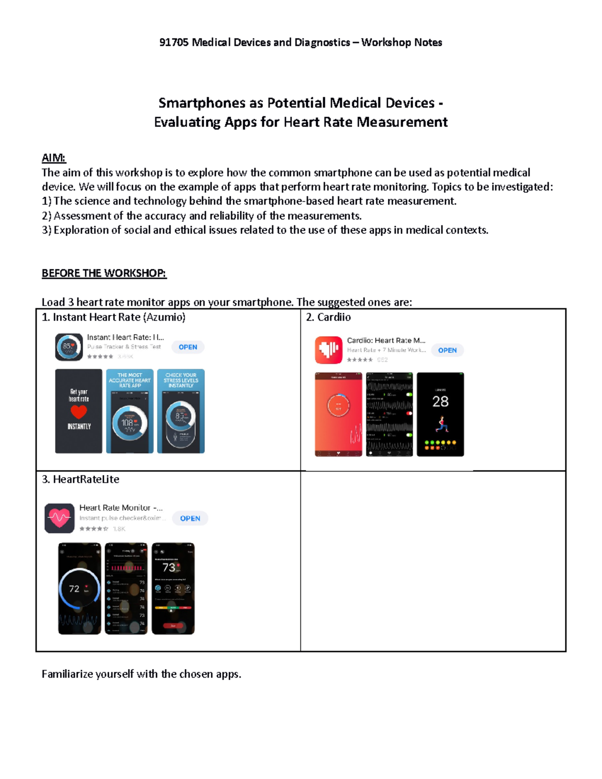 Tutorial instructions- heart rate - Smartphones as Potential Medical ...