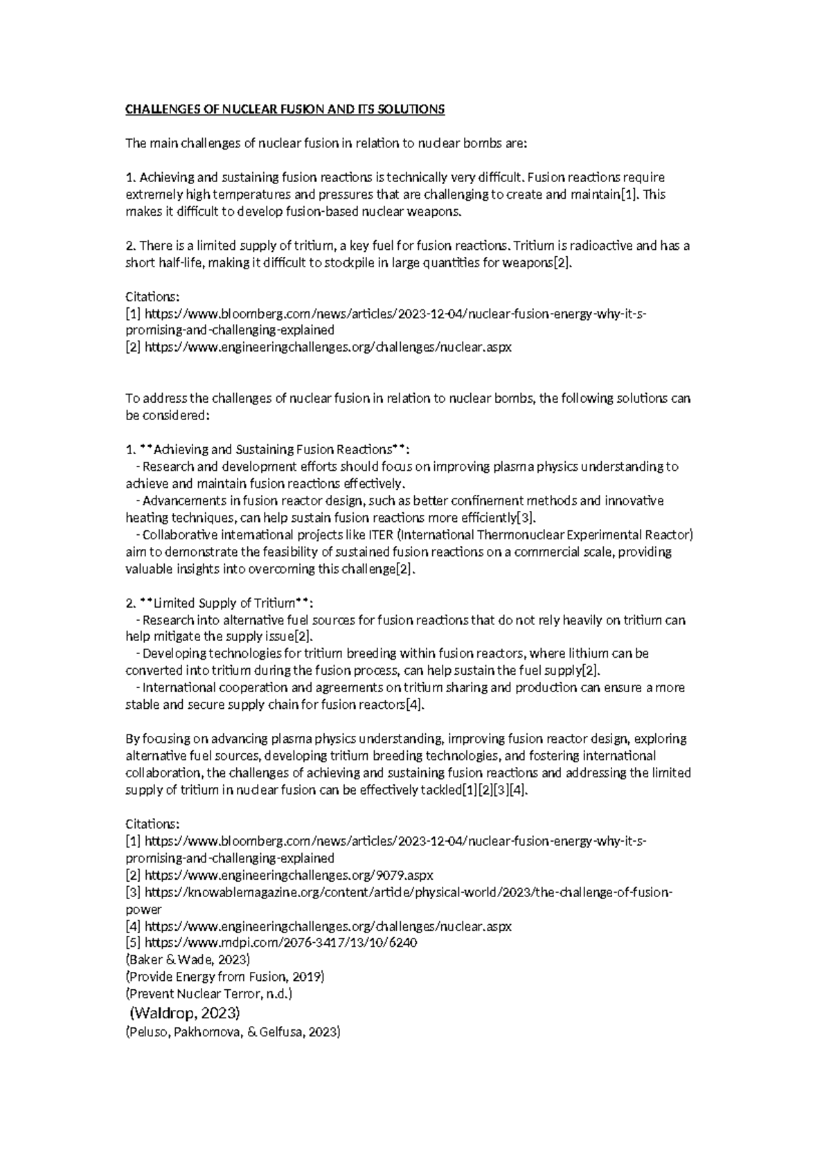 PHY310 Presentation Information (1) - CHALLENGES OF NUCLEAR FUSION AND ITS SOLUTIONS The main ...