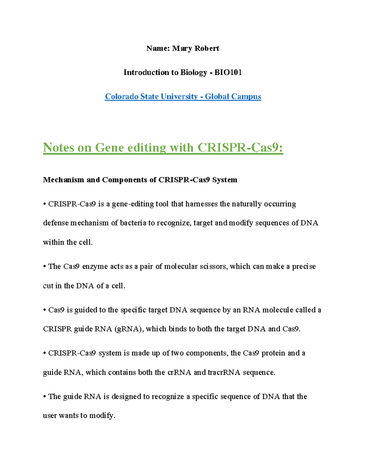 Gene editing with Crispr Cas9 - Namе: Mary Robert Introduction to ...