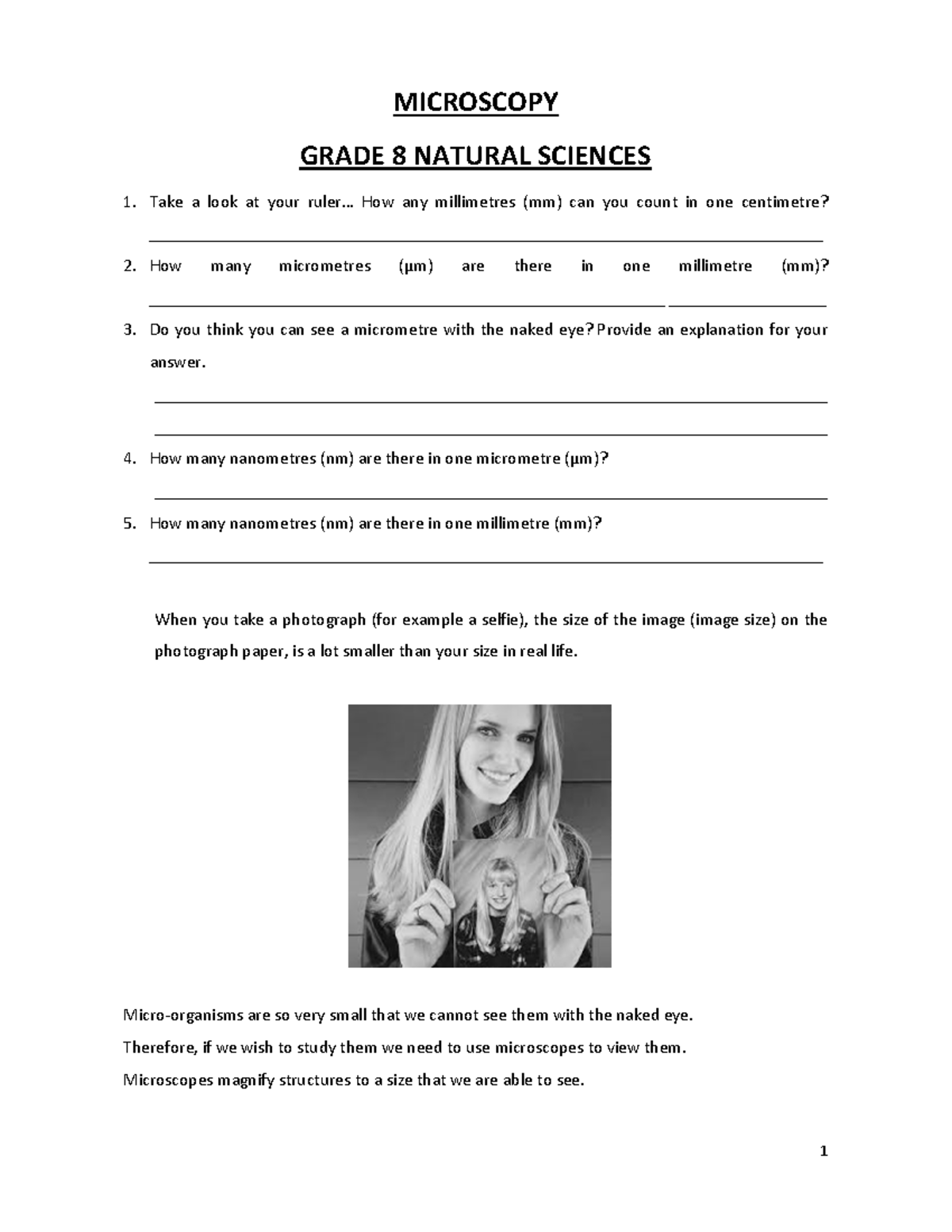 Grd 8 NS Microscopy Worksheet - MICROSCOPY GRADE 8 NATURAL SCIENCES ...