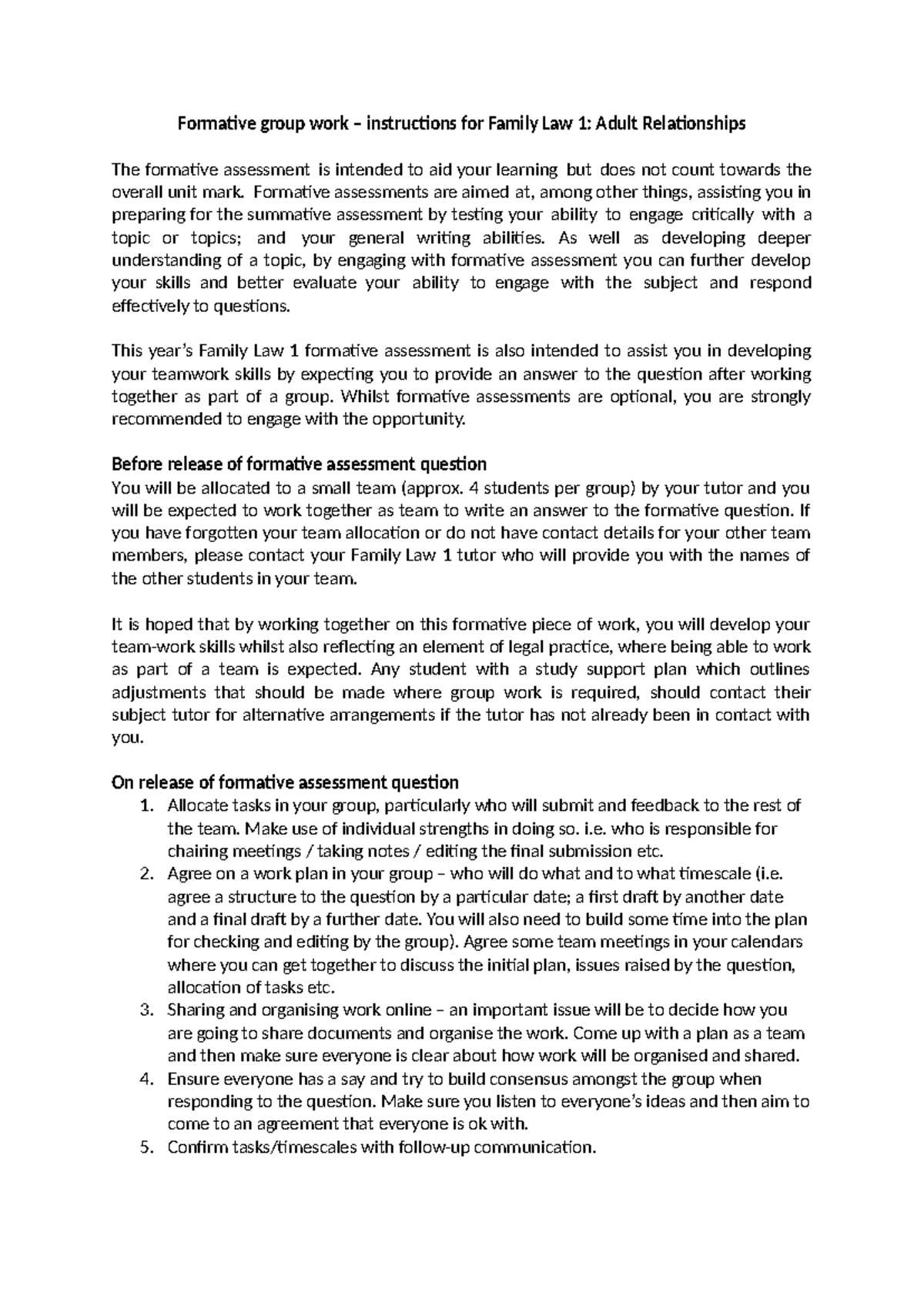 Formative group work - Formative assessments are aimed at, among other ...