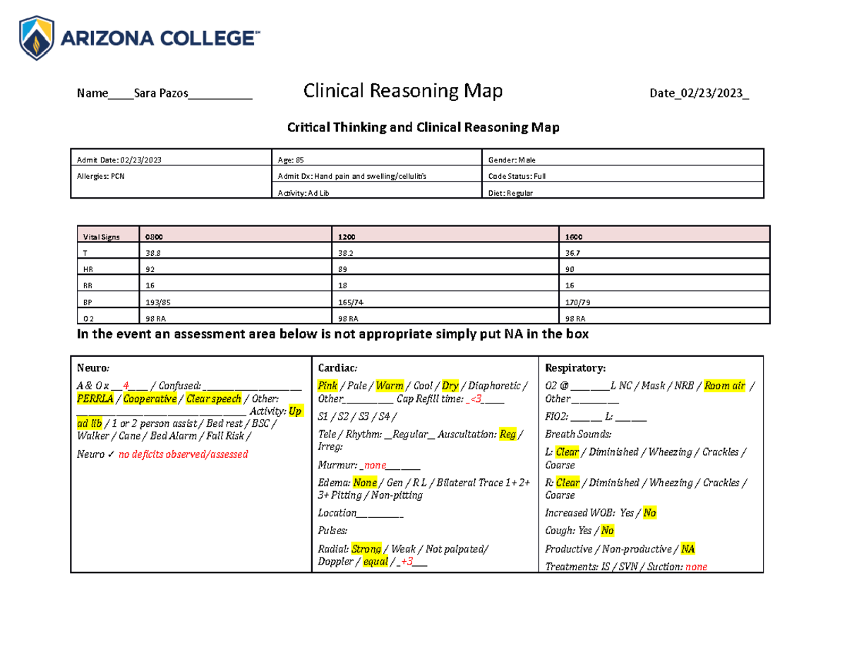 Critical Thinking Map Adult Health-2 - Critical Thinking and Clinical ...