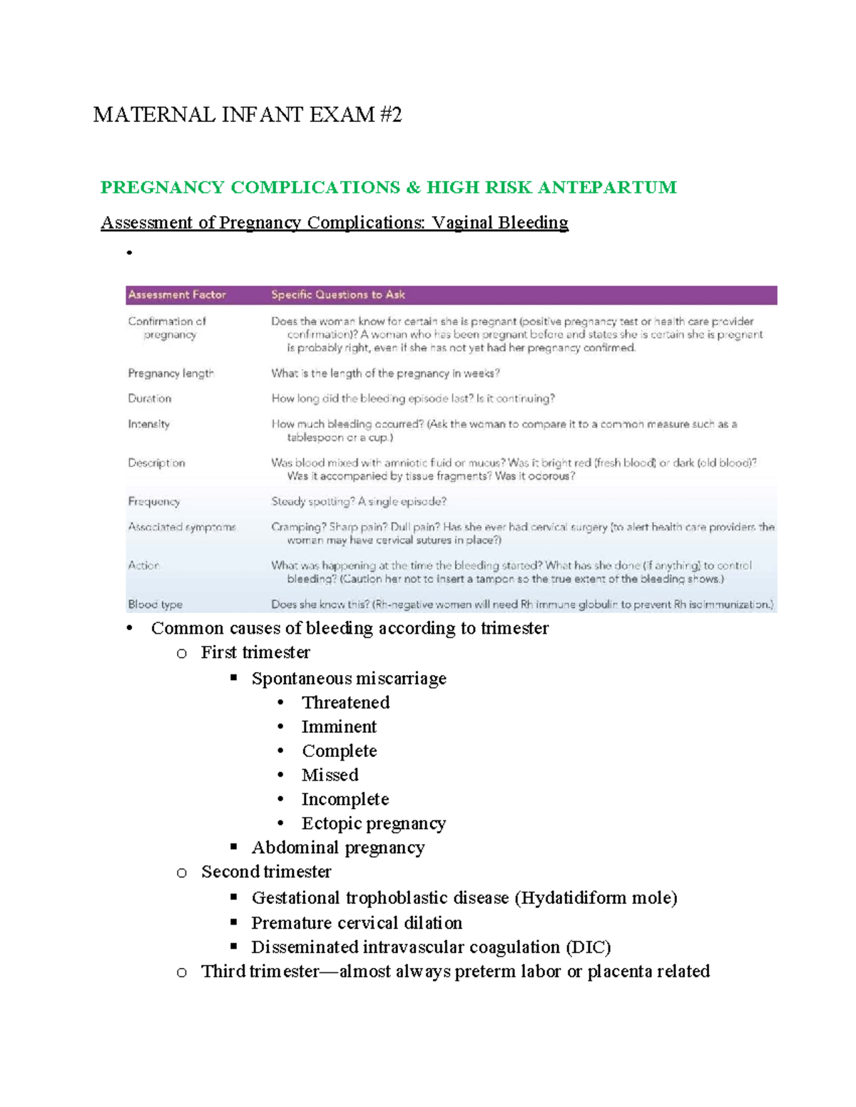 Notes for MCN2 ( Prelims) - MATERNAL INFANT EXAM PREGNANCY ...