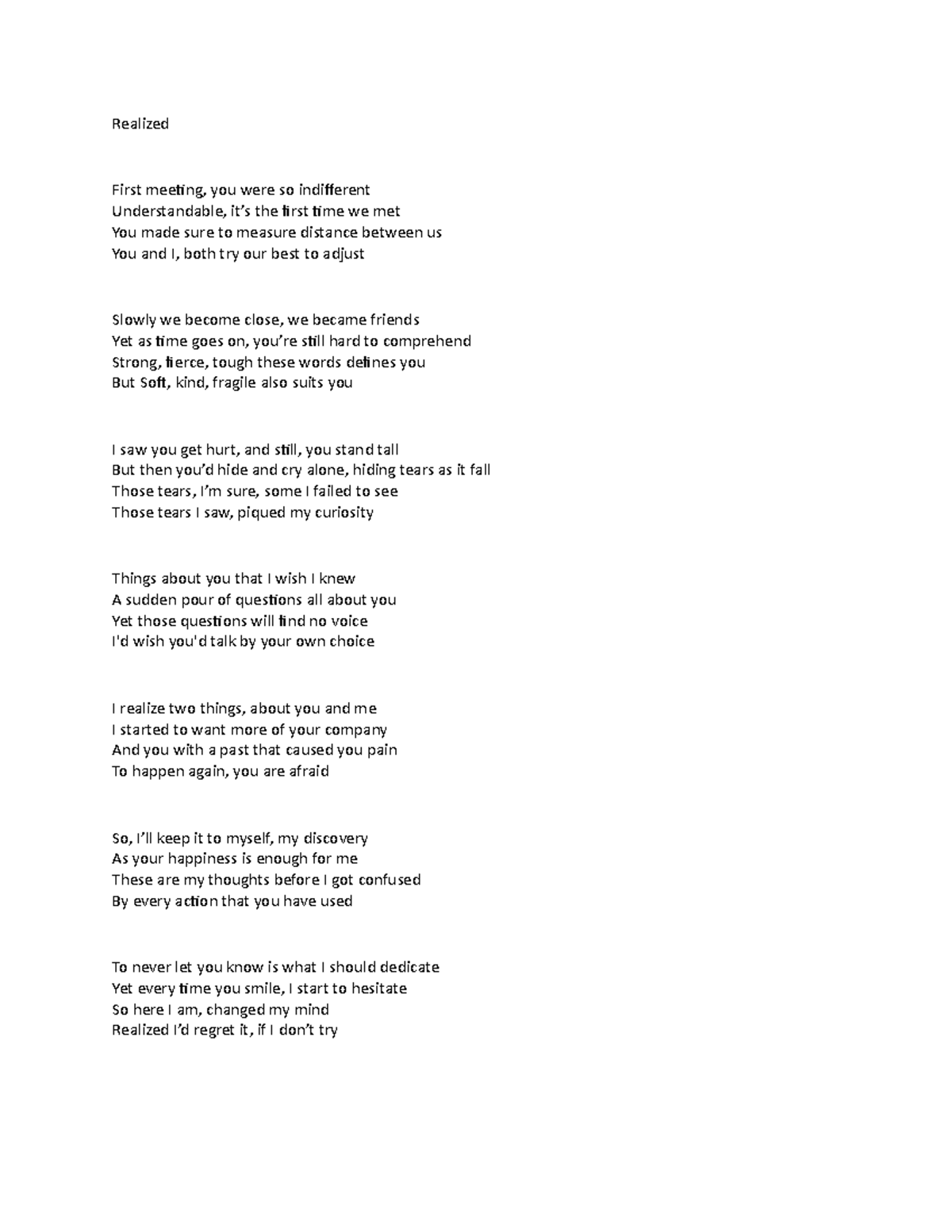 Poem-for-echoes - asda - Realized First meeting, you were so ...