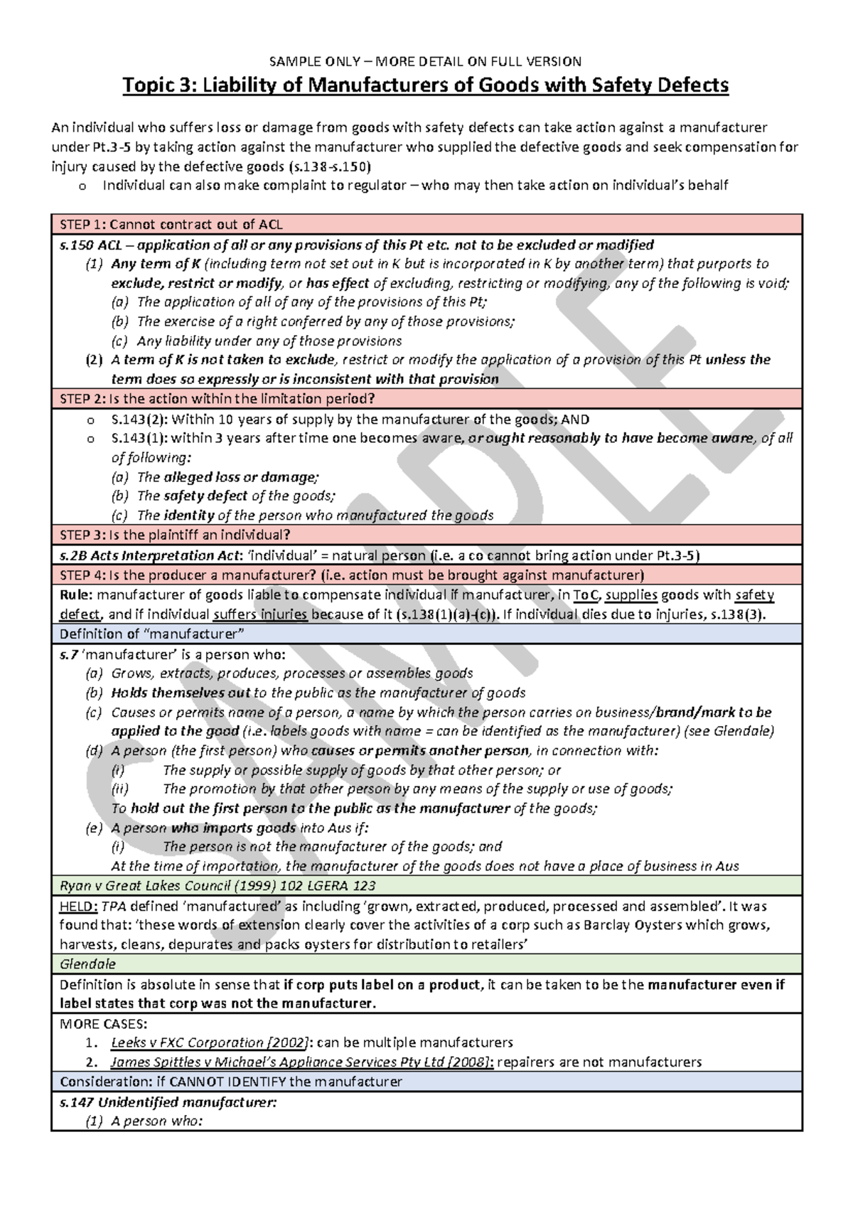 Topic 3- Liability of Manufacturers of Goods with Safety Defects - 138 ...