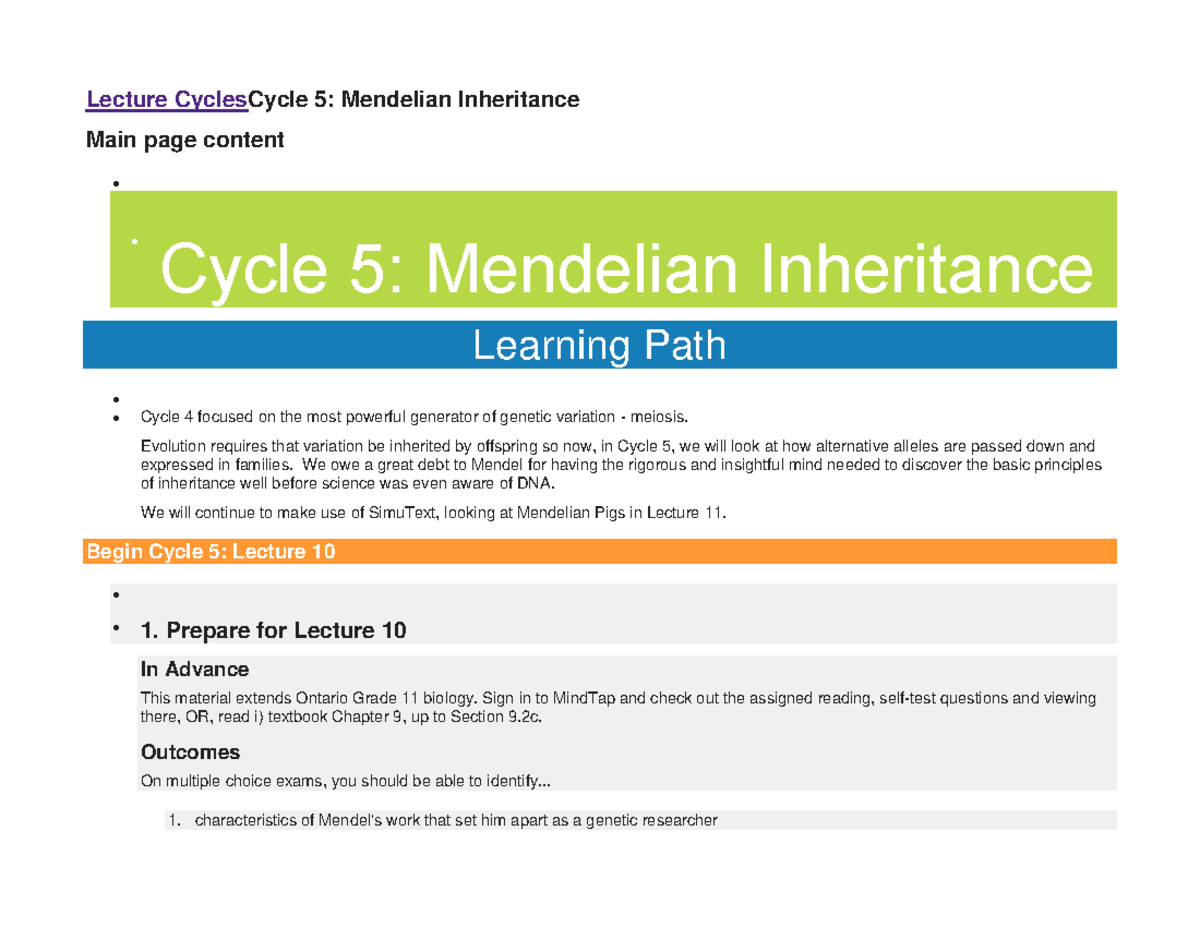Lecture Cycles Cycle 5 - Warning: TT: undefined function: 32 Lecture CyclesCycle 5: Mendelian ...