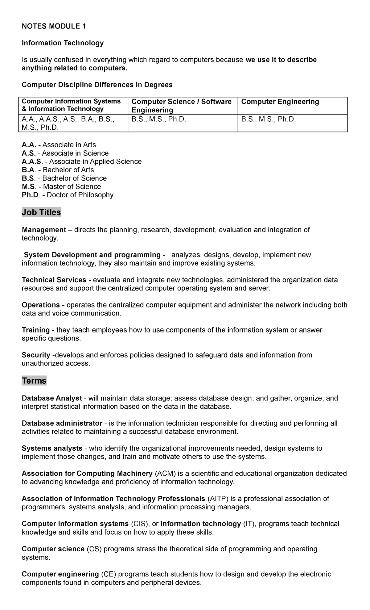 Addtional- Notes- Computing - NOTES MODULE 1 Information Technology Is ...