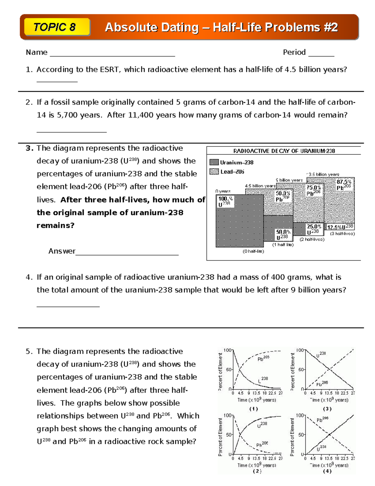 Absolute Dating SET 2 - Name __________________________________ Period ...
