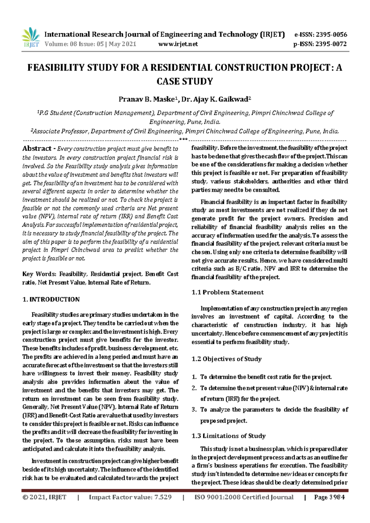 Feasib - Full of information - Volume: 08 Issue: 05 | May 2021 irjet p ...