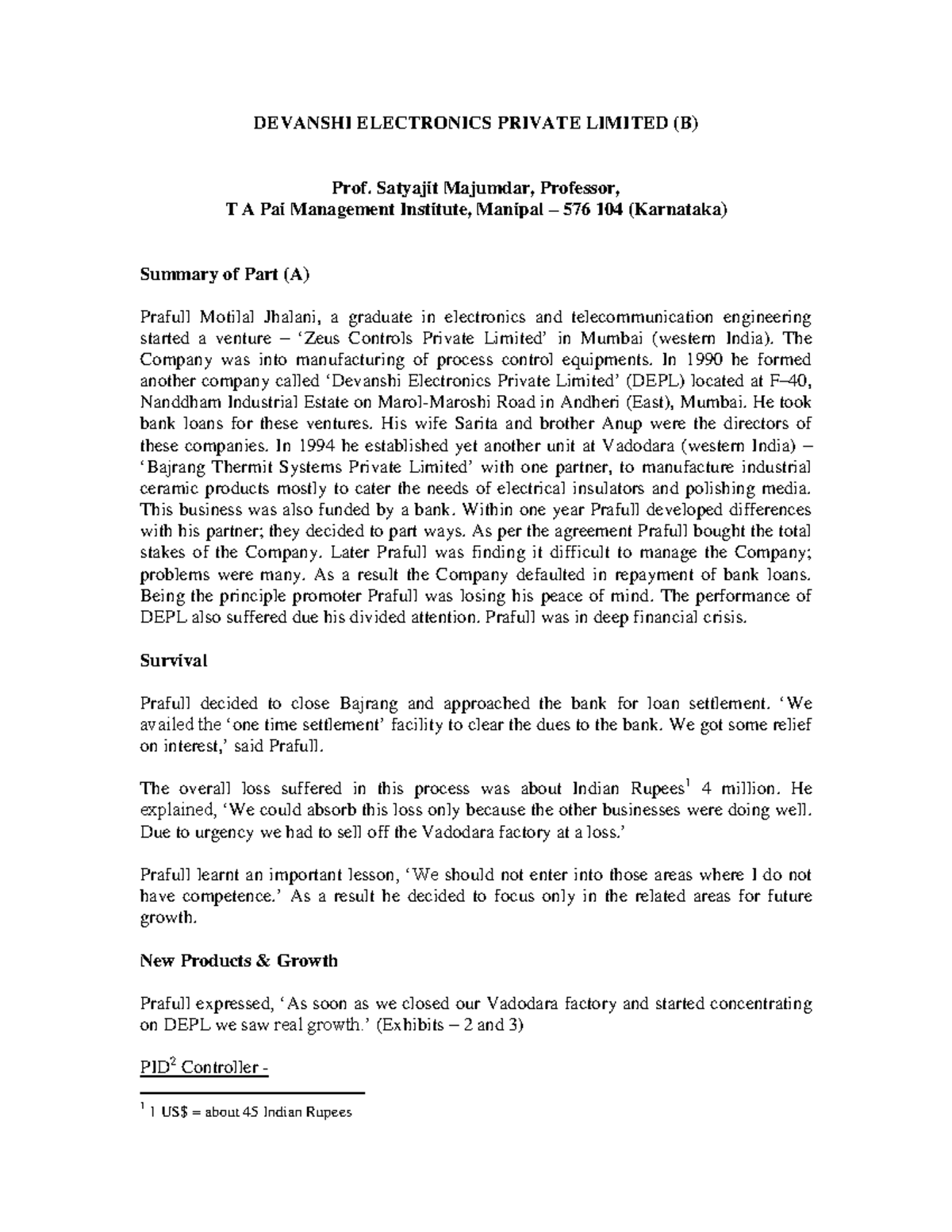 Case Study - Devanshi Electronics Private Limited - DEVANSHI ELECTRONICS PRIVATE LIMITED (B ...