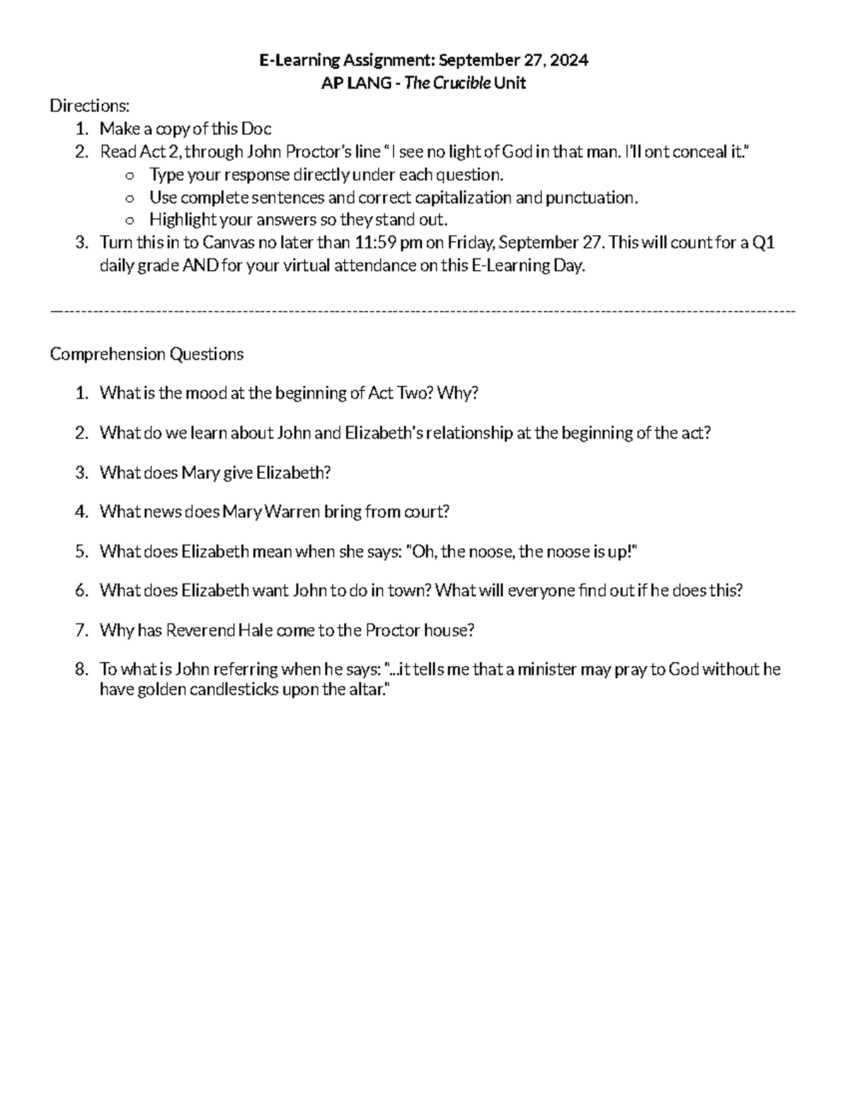 Copy of Crucible Act 2 Questions 2024 E Learning - E-Learning ...