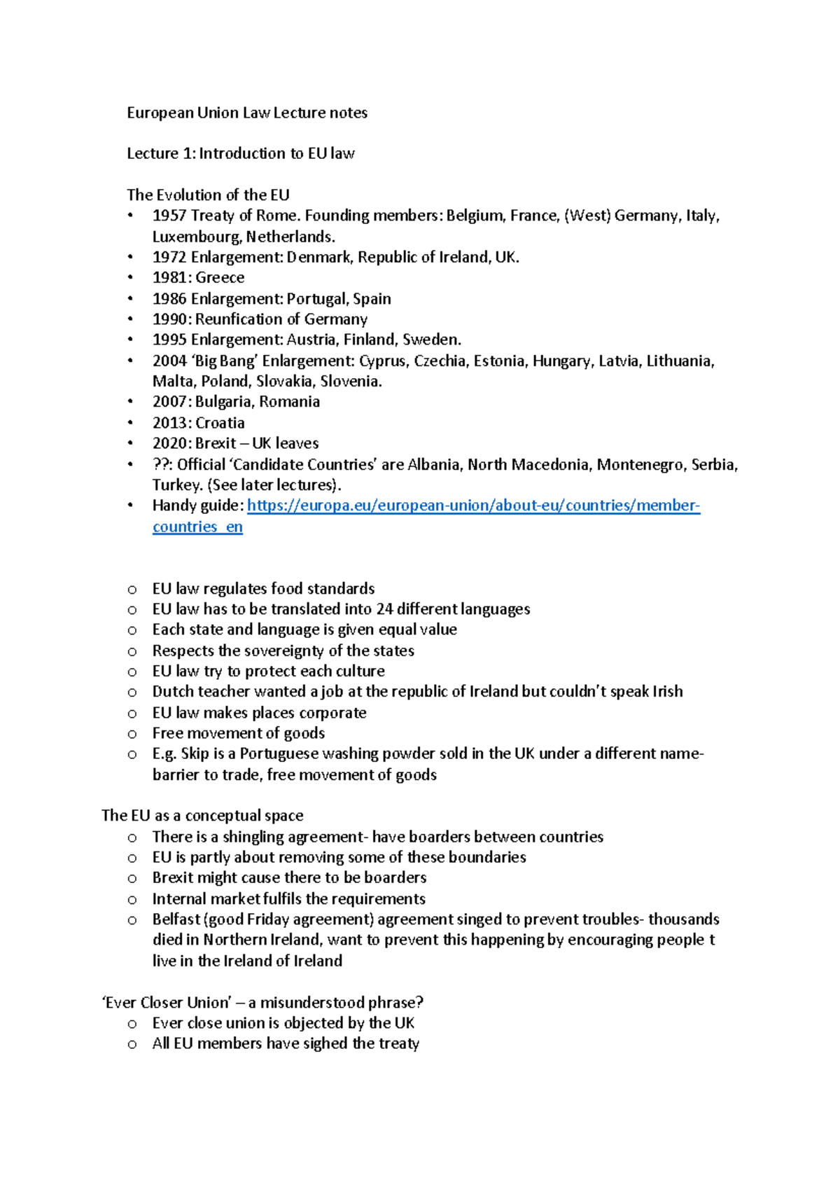 Lecture 1 Introduction To EU Law European Union Law Lecture Notes lecture-1-introduction-to-eu-law-european-union-law-lecture-notes