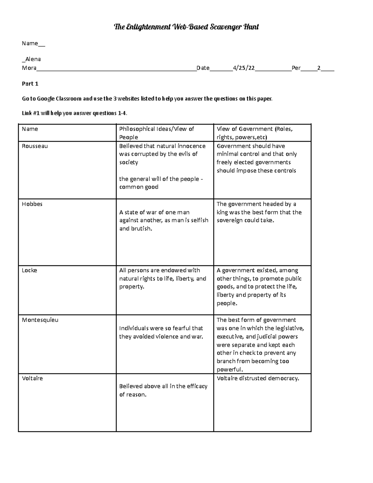 Enlightenment Scavenger Hunt - Studocu