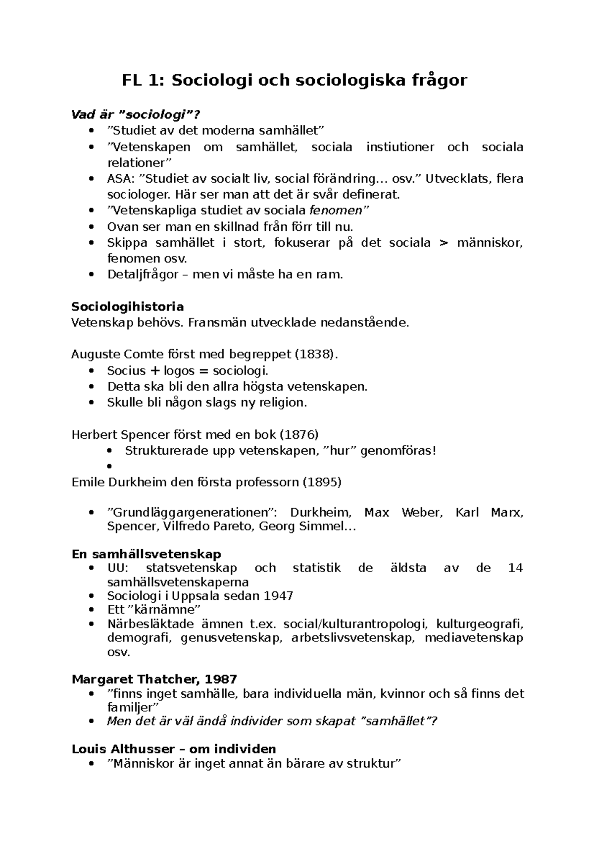 FL 1 Sociologi och sociologiska frågor - .. osv.” Utvecklats, flera ...