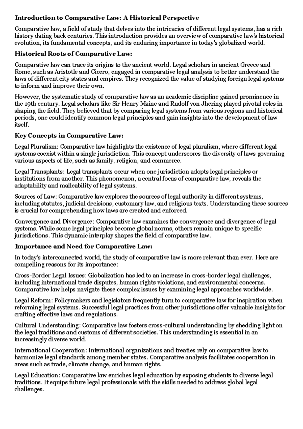 Notes - Introduction to Comparative Law: A Historical Perspective ...