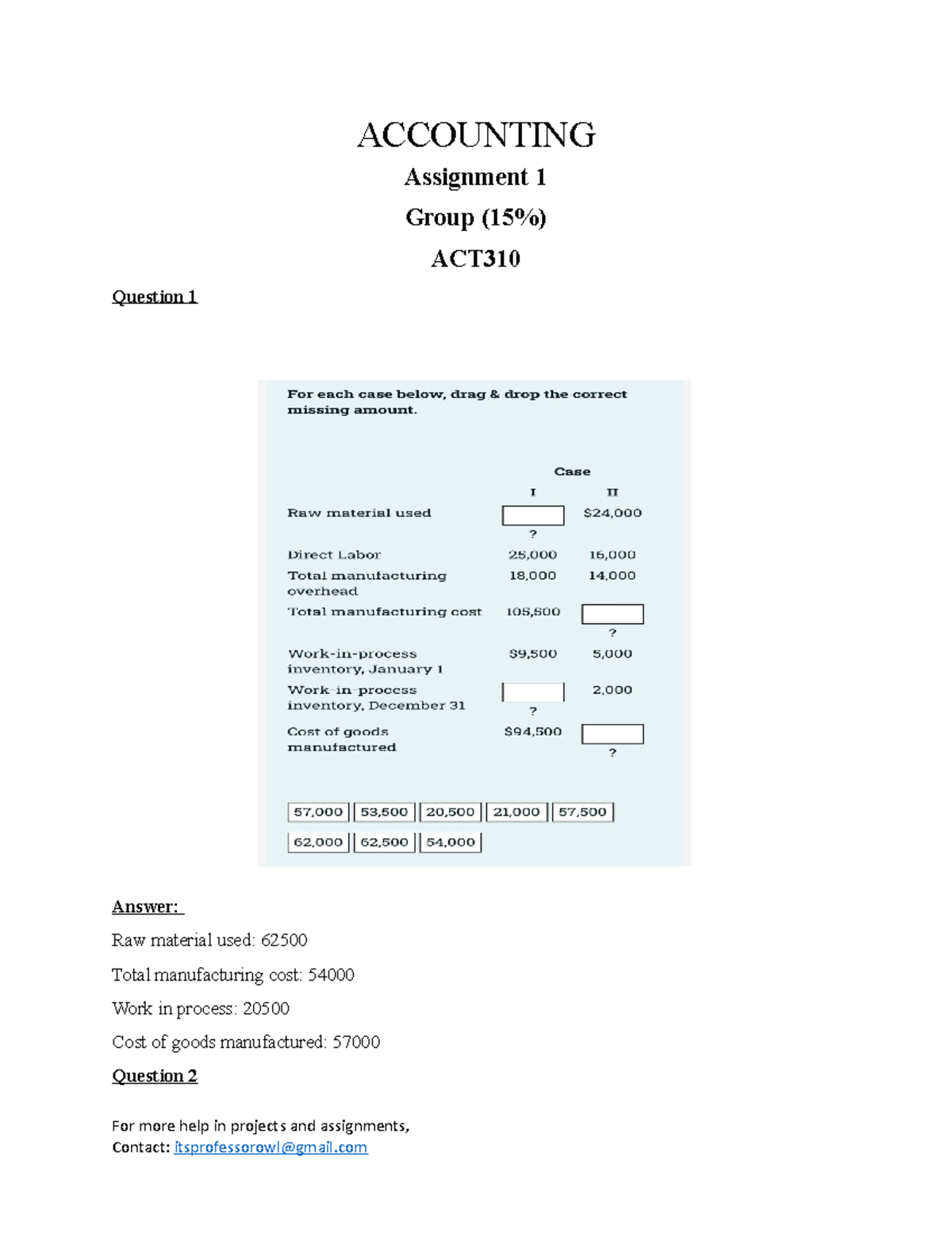 Accounting act310 assessment 1 - ACCOUNTING Assignment 1 Group (15% ...